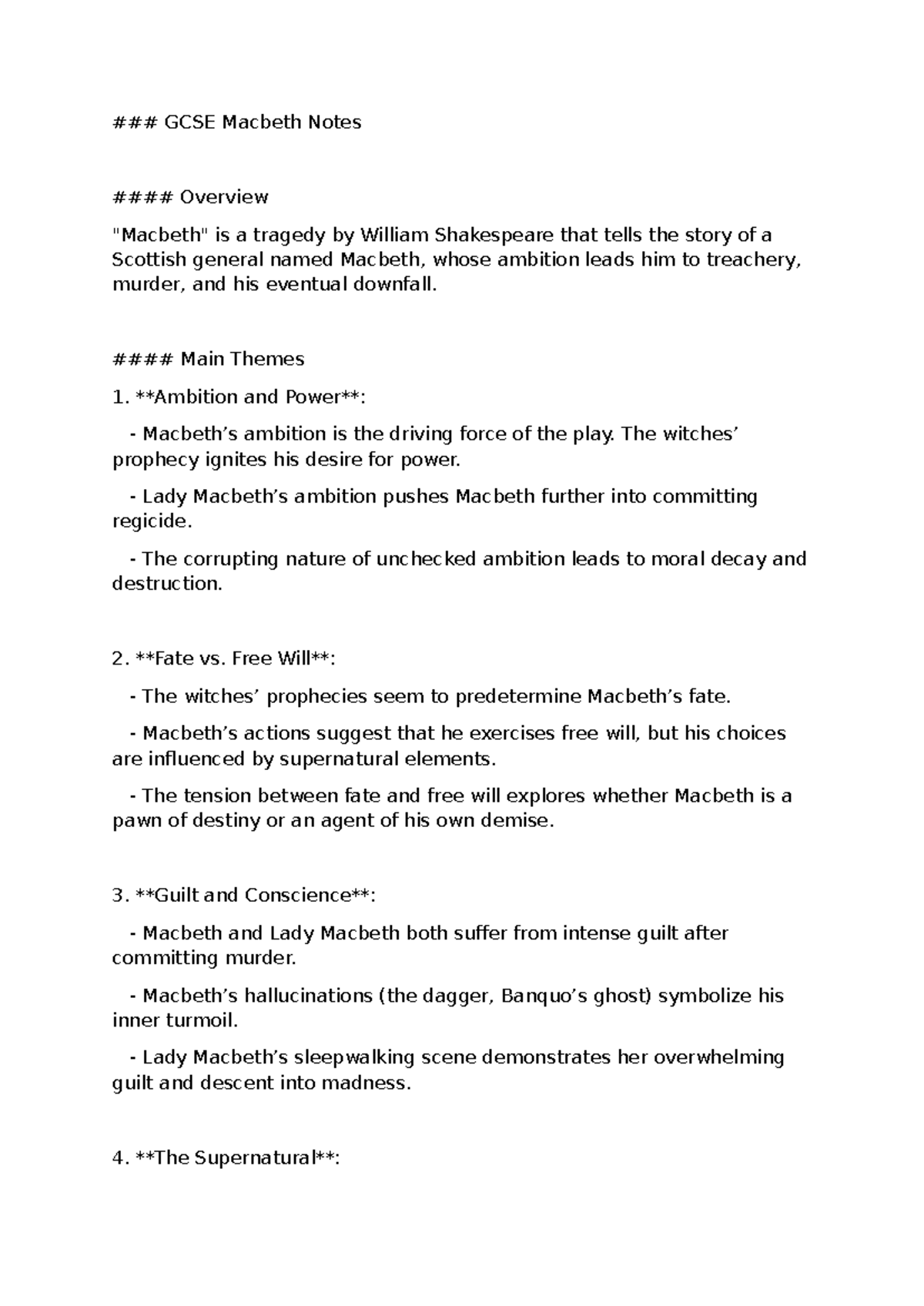 GCSE Macbeth Notes - GCSE Macbeth Notes Overview "Macbeth" is a tragedy ...