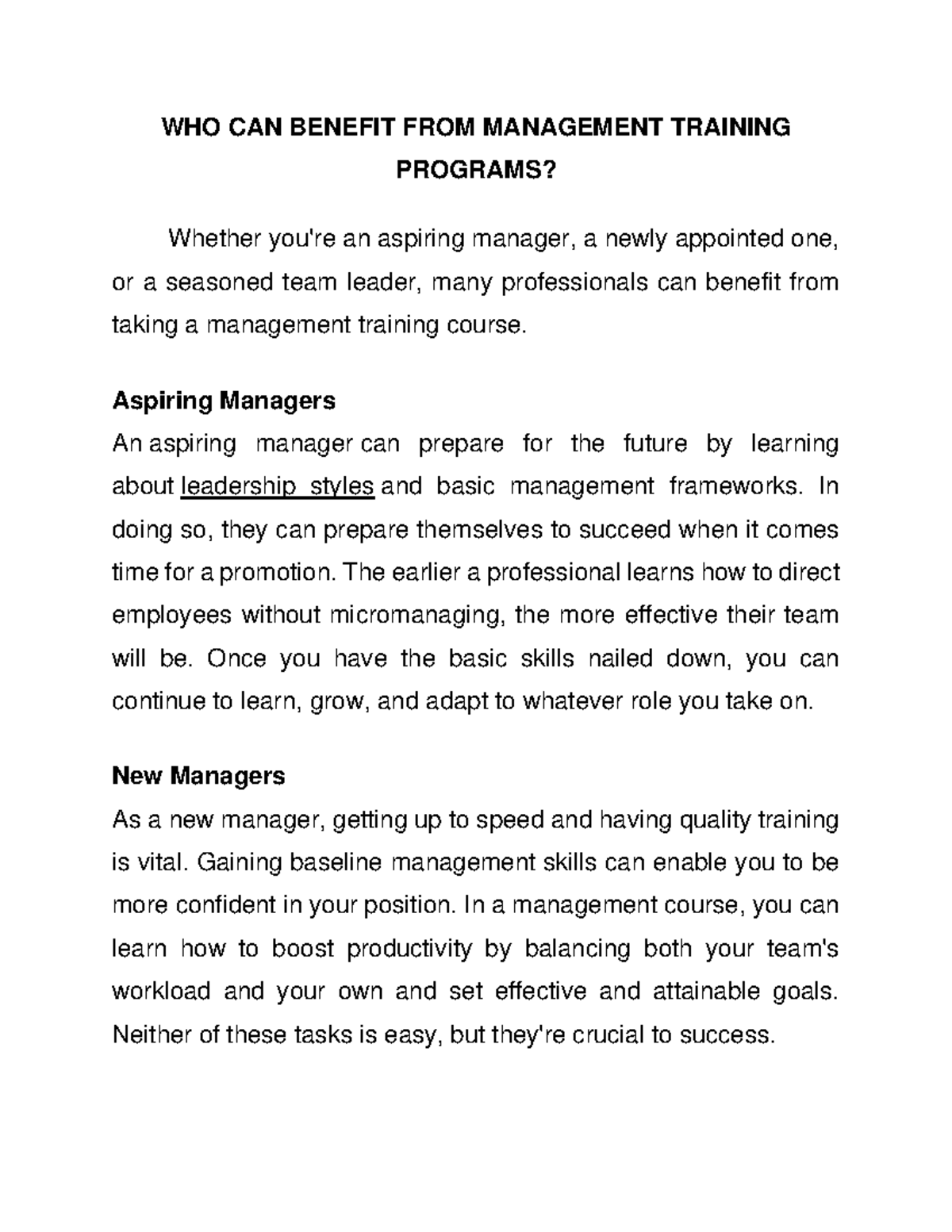 WHO CAN Benefit FROM Management Training Programs - WHO CAN BENEFIT ...