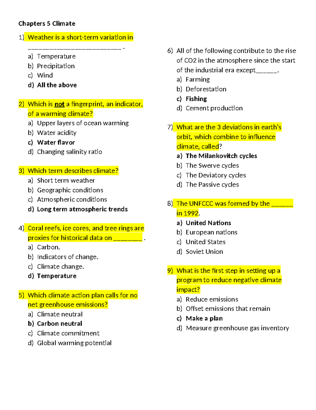 2019 Fall Colloquium quizzes ch 5 - Chapters 5 Climate Weather is a ...