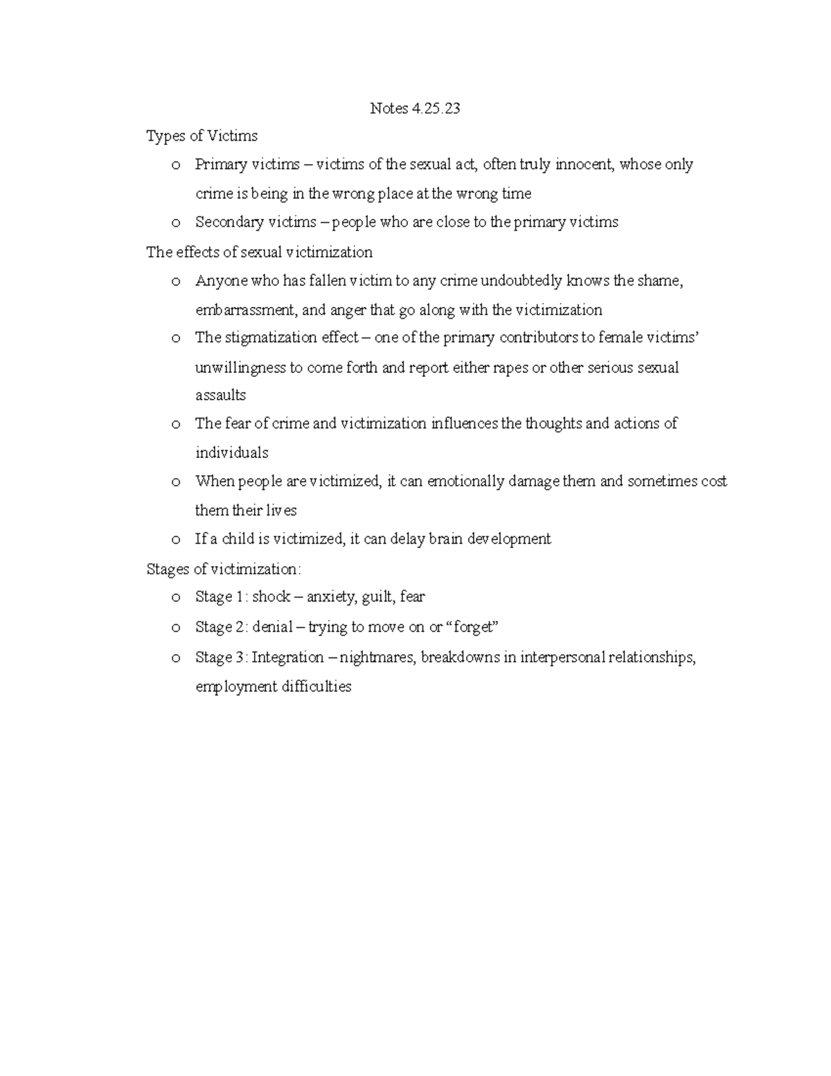 Notes 4 - Notes 4. Types of Victims o Primary victims – victims of the ...