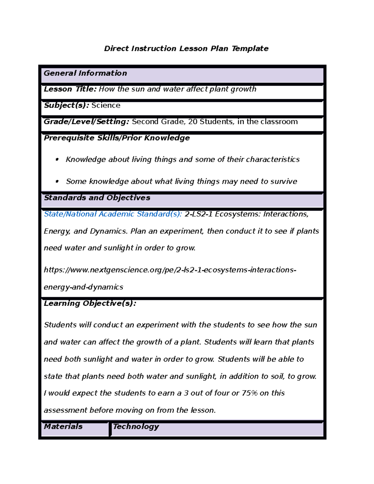 Introduction TO Curriculum Instruction AND Assessment Task 2 - Direct ...