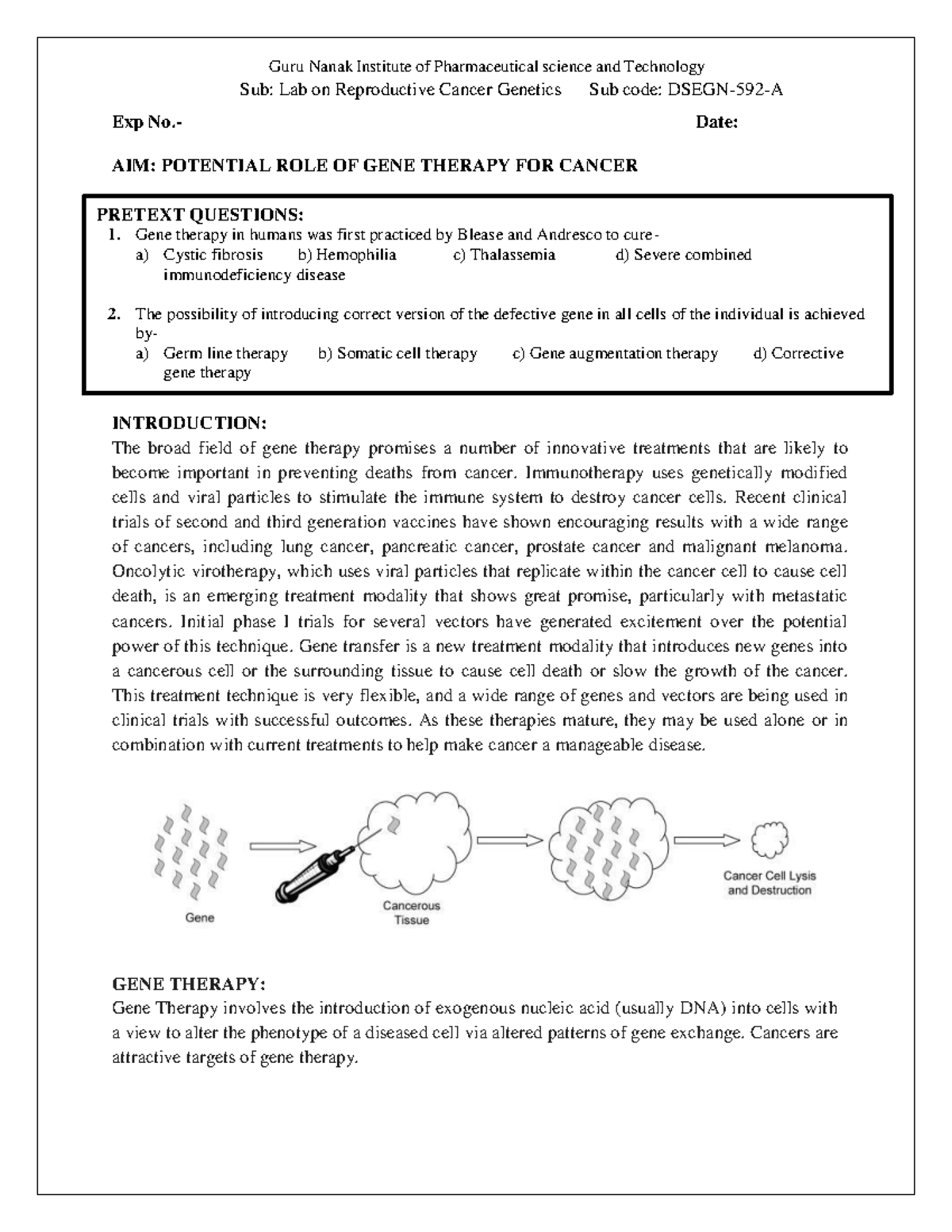 Cancer report RCG - GENETICS - Sub: Lab on Reproductive Cancer Genetics ...