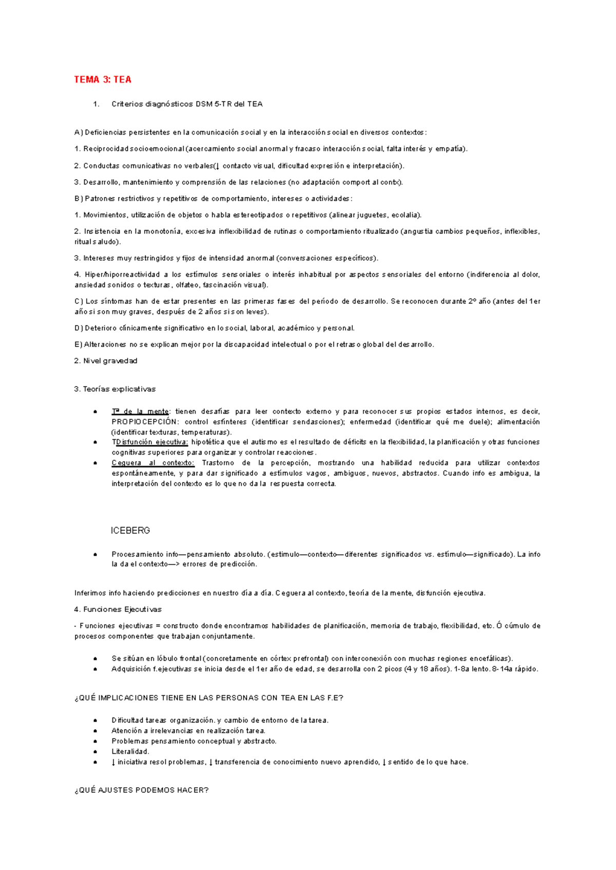MÓDULO 3 resumen TEA - TEMA 3: TEA Criterios diagnósticos DSM 5-TR del TEA A) Deficiencias - Studocu