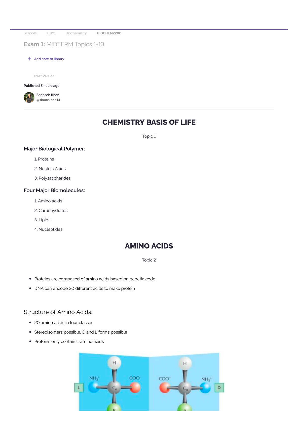 Midterm Biochem 2280 notes - Schools UWO Biochemistry BIOCHEM Exam 1 ...