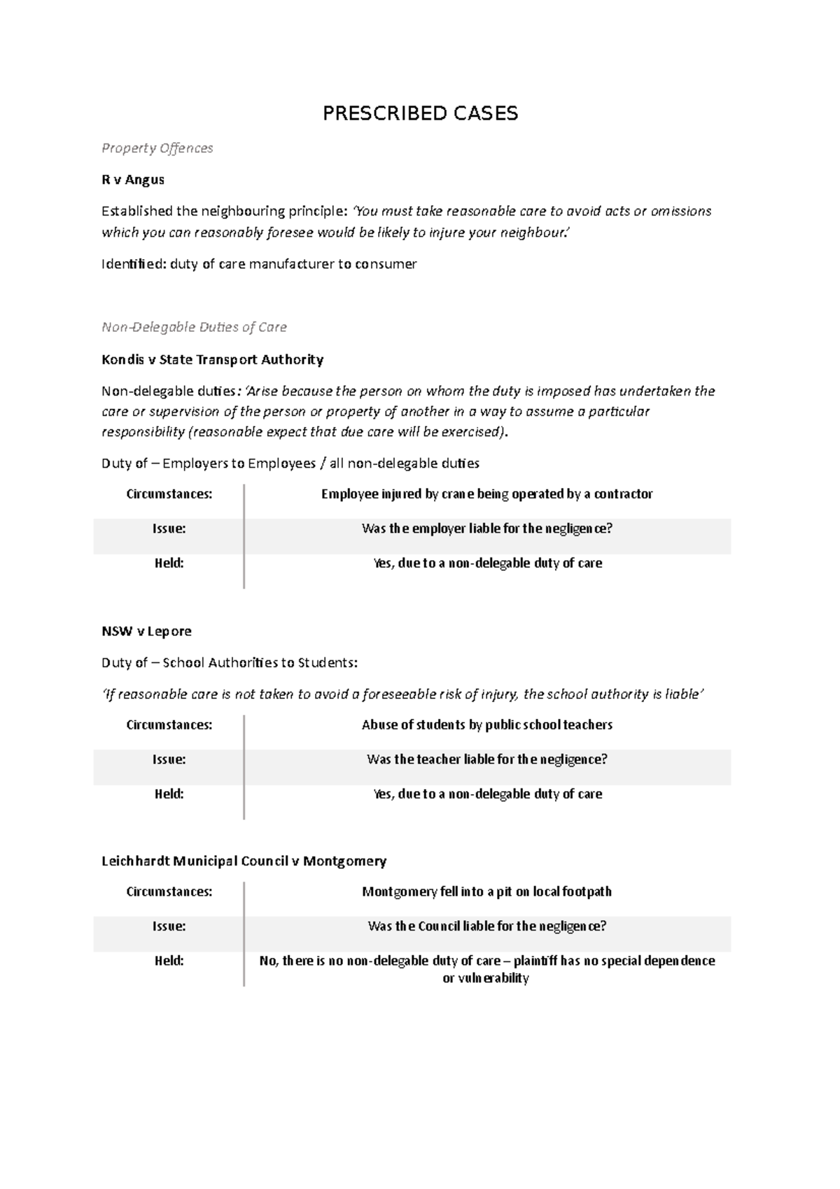 Prescribed Cases for Exam - PRESCRIBED CASES Property Offences R v Angus Established the - Studocu