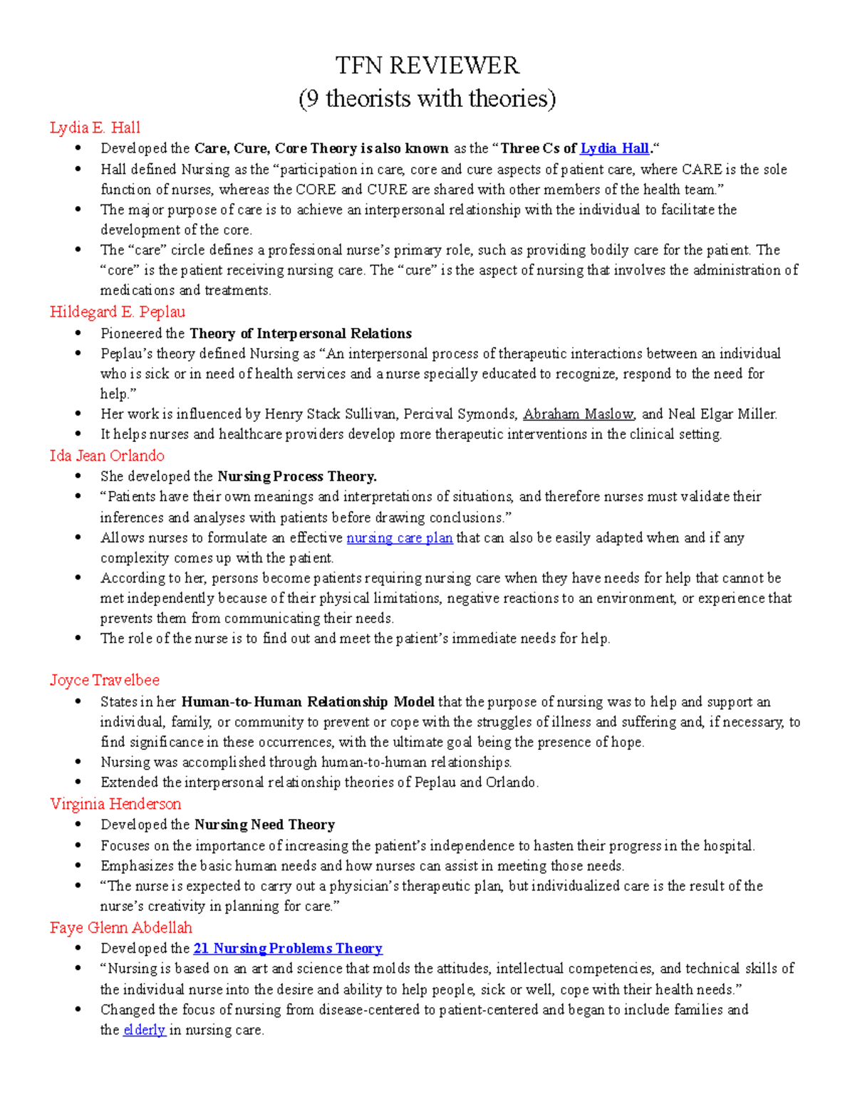 TFN Reviewer - goodluck - TFN REVIEWER (9 theorists with theories ...