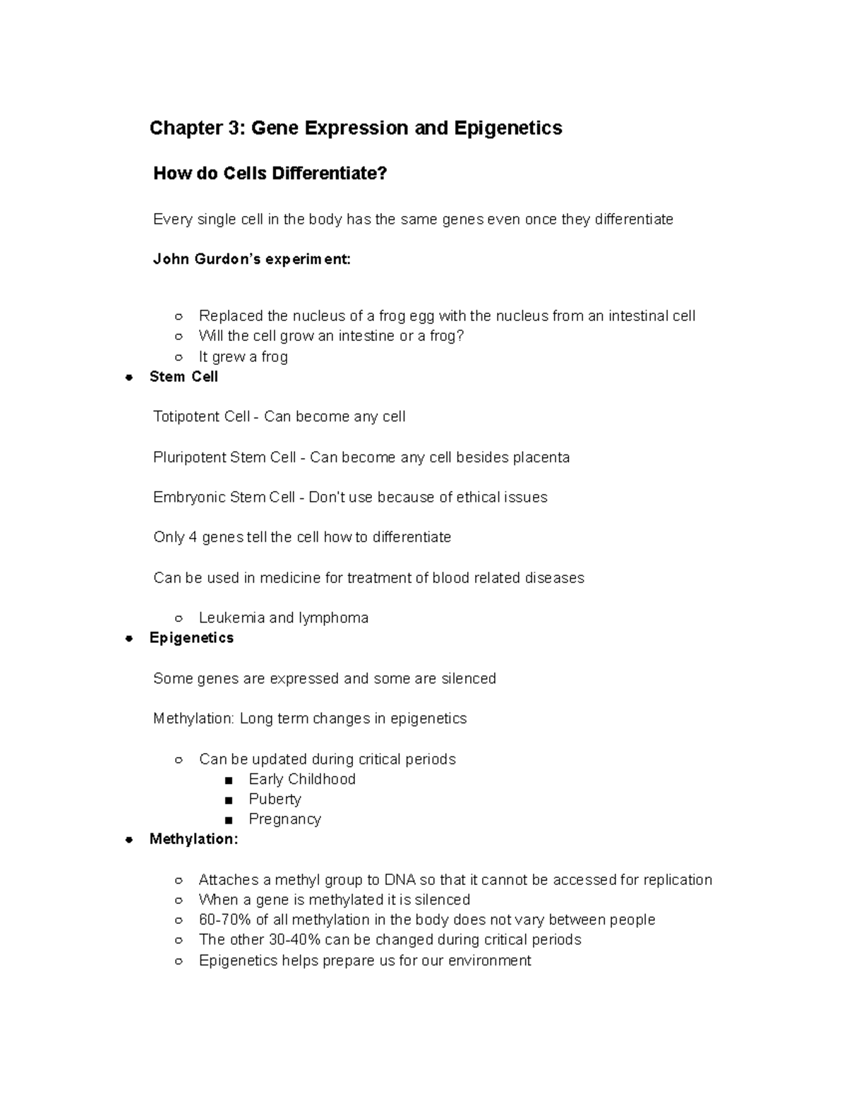 Chapter 3 Developmental Psych Notes - Chapter 3: Gene Expression and ...