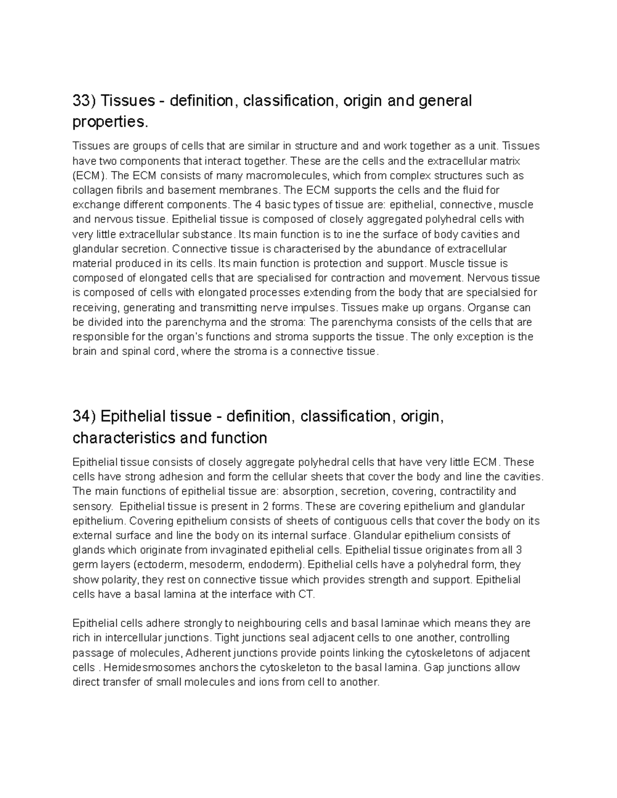 Histology Essays - 33) Tissues - definition, classification, origin and ...