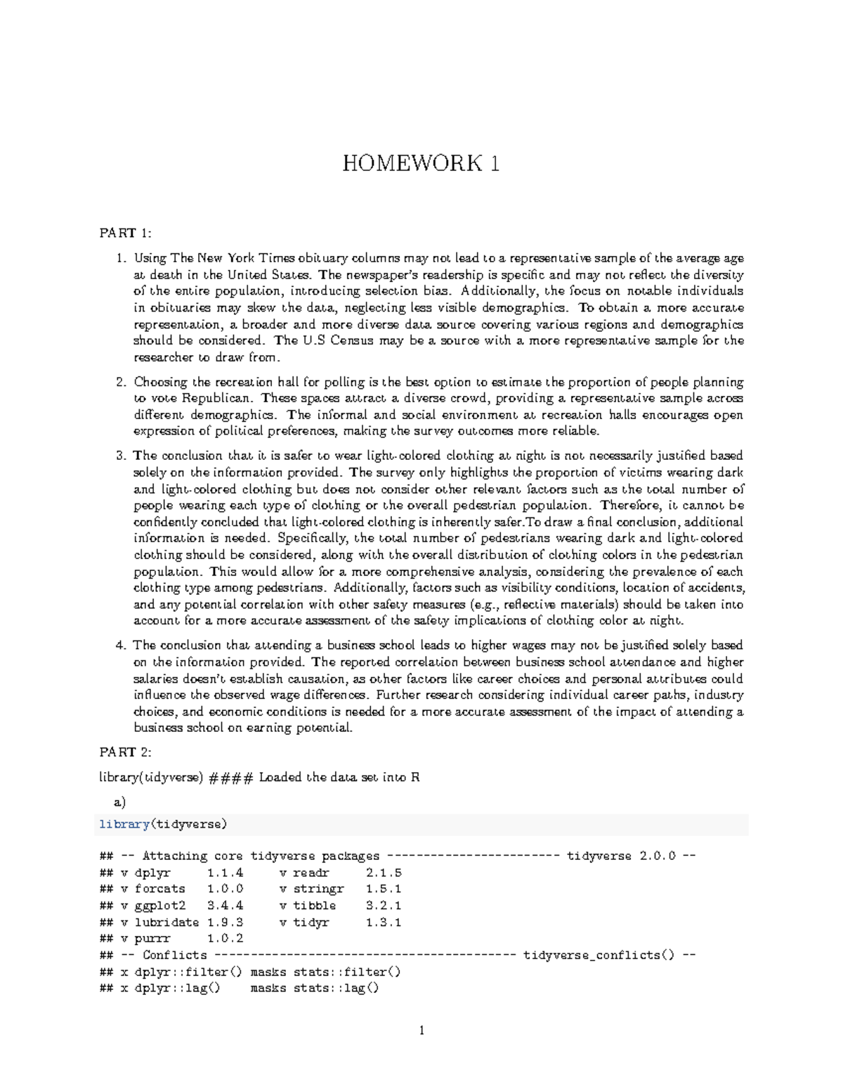 Homework-1 - HWK 1 Answers - HOMEWORK 1 PART 1: Using The New York Times obituary columns may ...