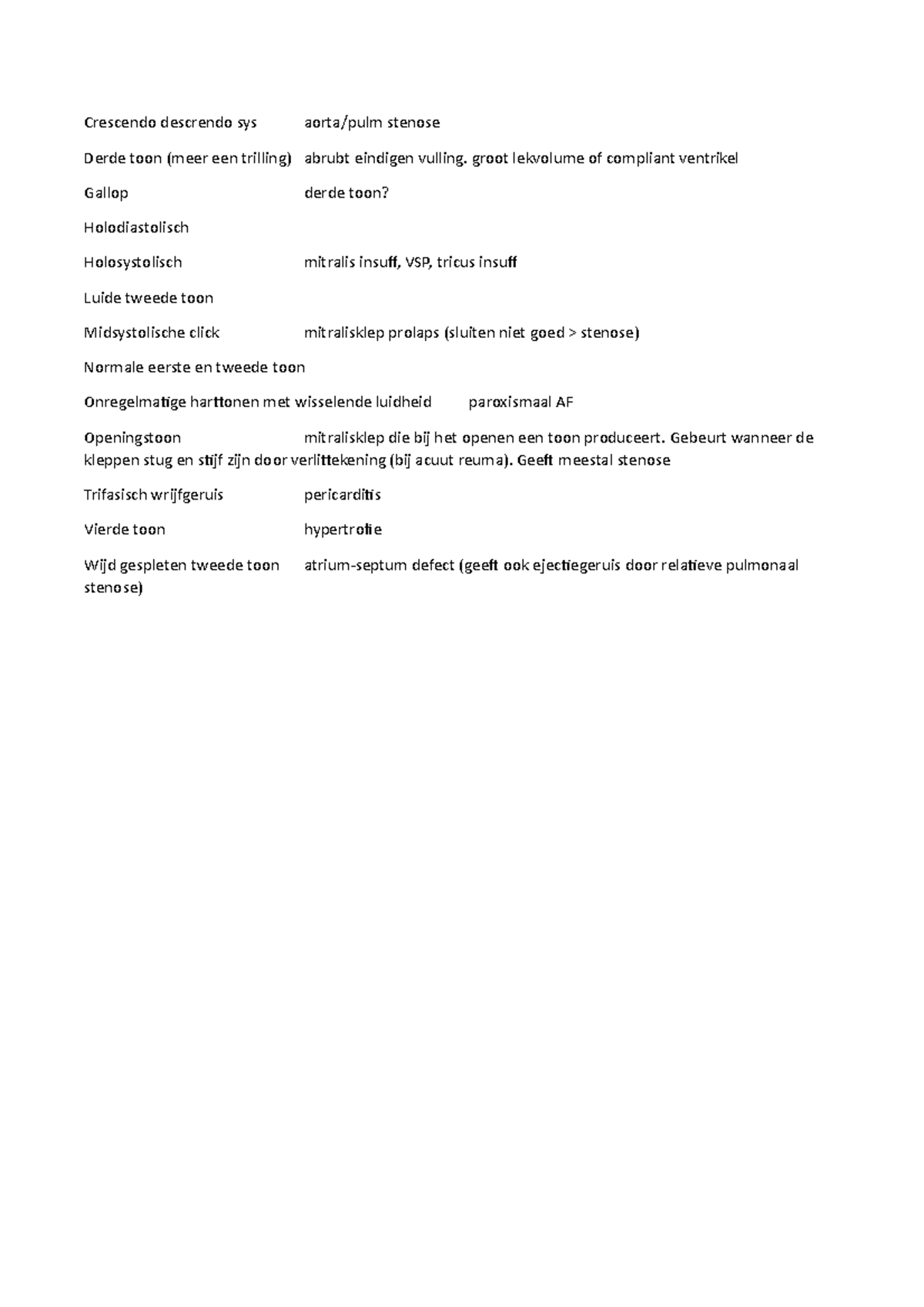 Uitgewerkte EM lijsten - Crescendo descrendo sys aorta/pulm stenose ...