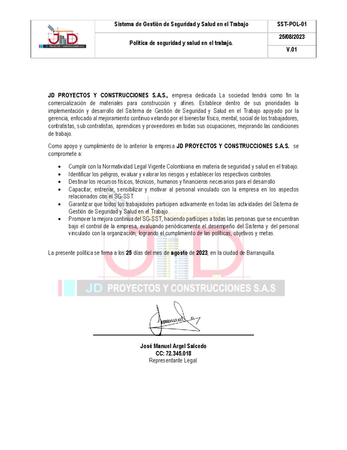 SST-POL-01 Politica de sst - Sistema de Gestión de Seguridad y Salud en ...