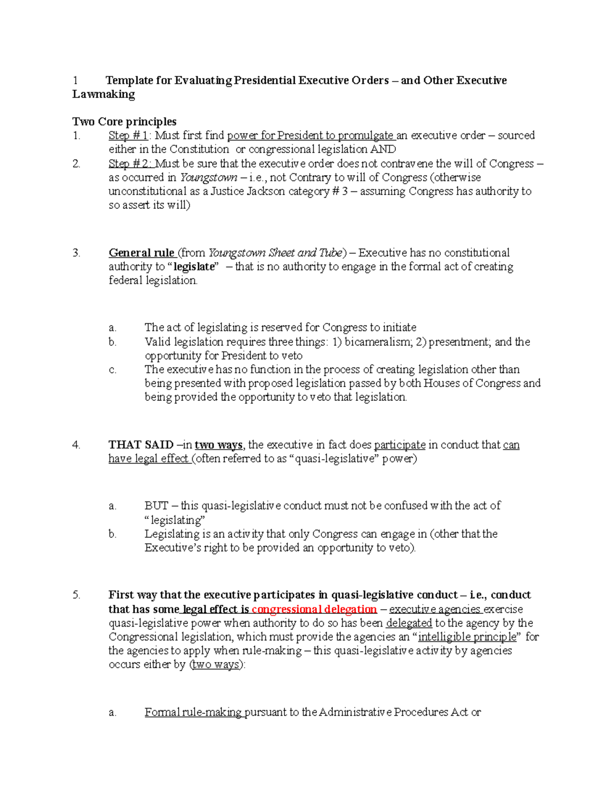 Outline for Presidential Executive Orders - 1 Template for Evaluating ...