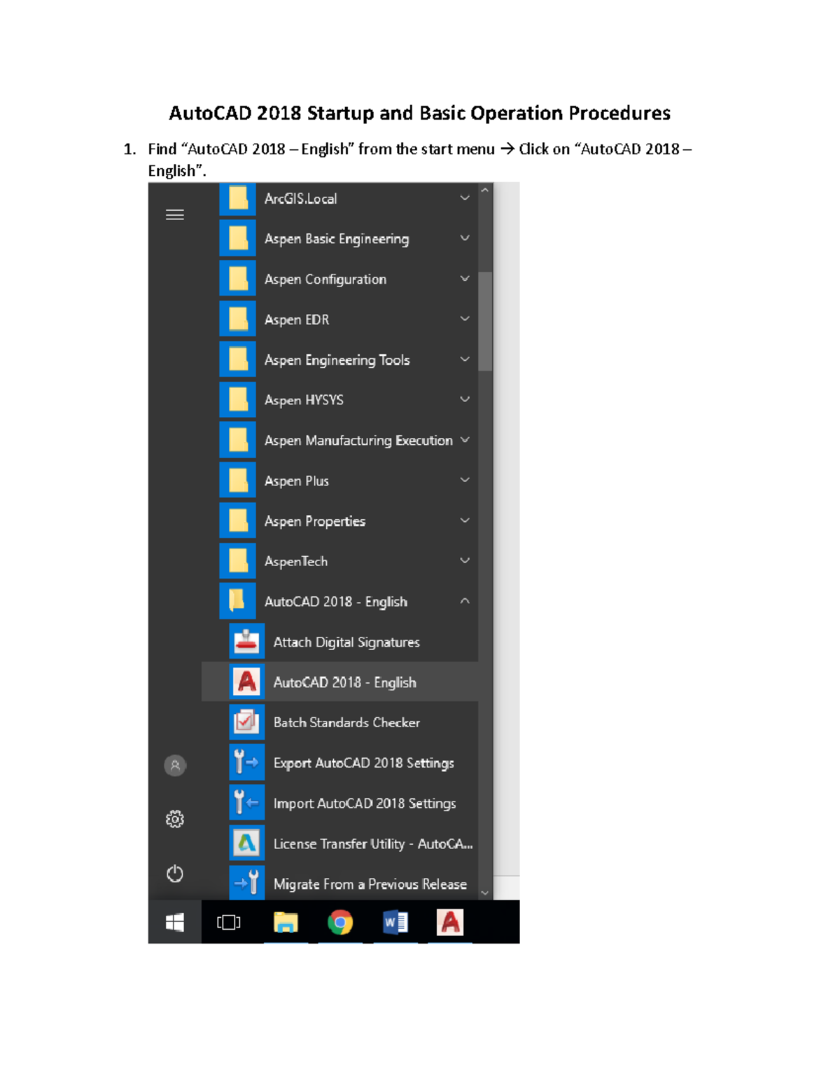 Auto CAD-Basic Guide - AutoCAD 2018 Startup and Basic Operation Procedures Find “AutoCAD 2018 ...