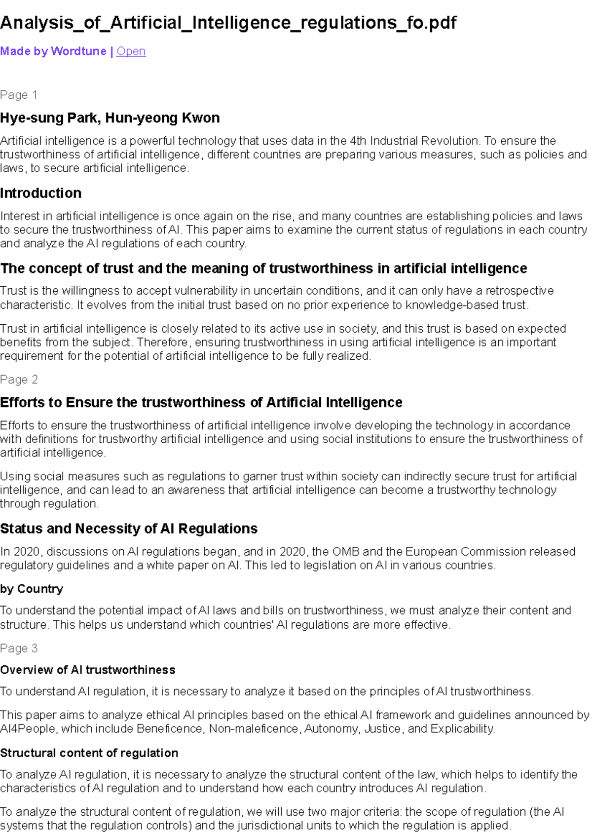 Analysis of Artificial Intelligence regulations fo-WT Summaries - - Studocu
