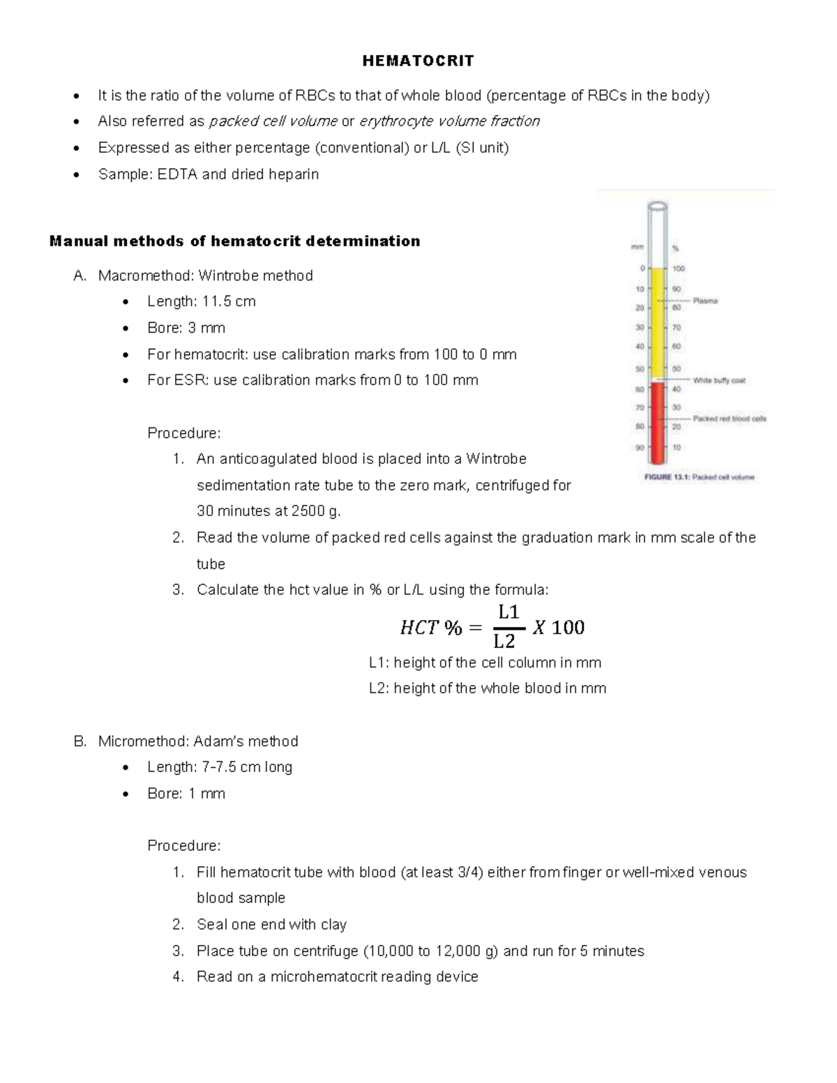 HCT-HGB-ESR - Lectire note - HEMATOCRIT It is the ratio of the volume ...