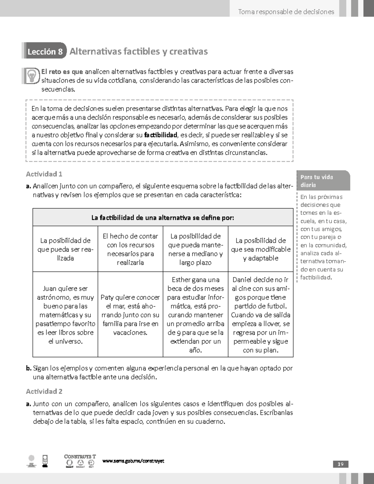 Leccion 8 - Toma responsable de decisiones 1 Lección 8 Alternativas ...