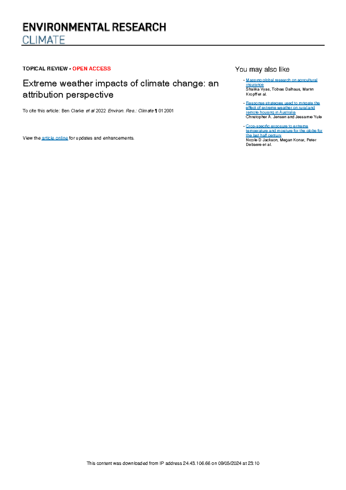 Extreme weather and climate change - TOPICAL REVIEW • OPEN ACCESS ...