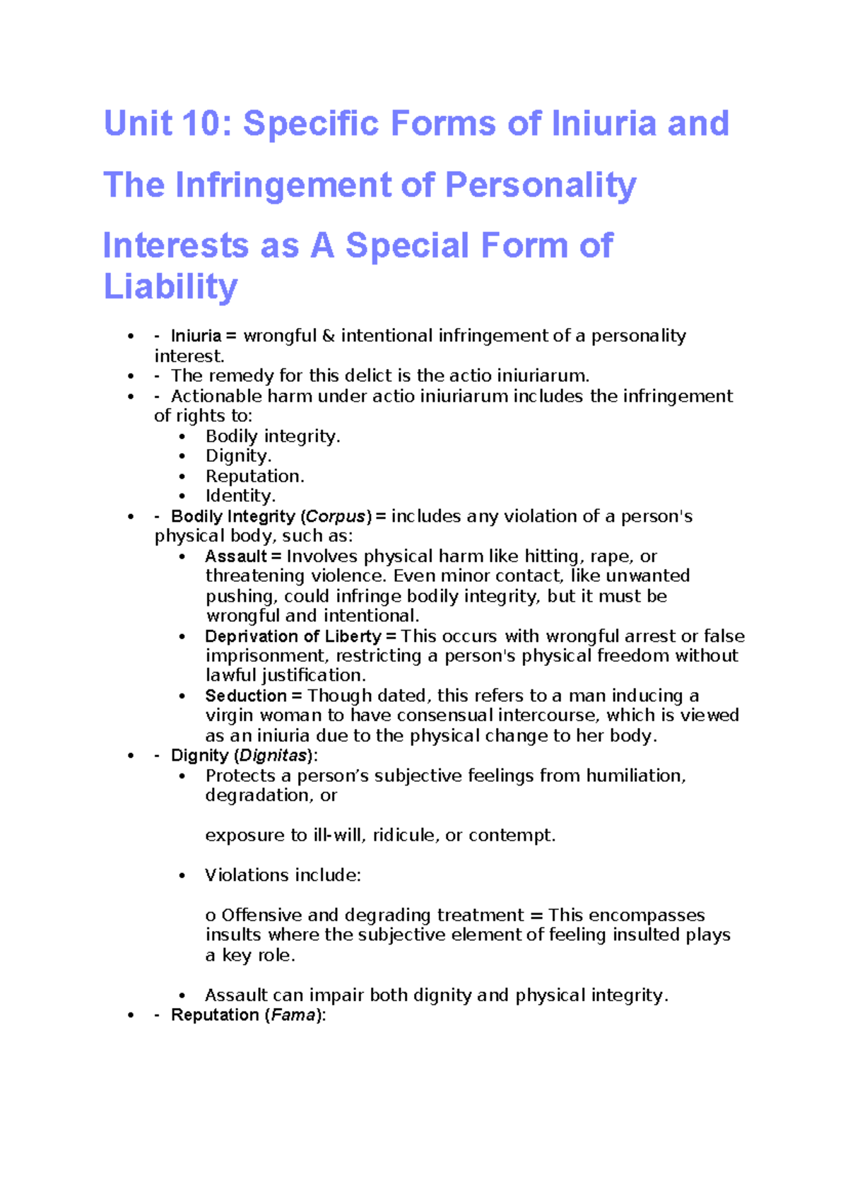 Unit 10.1 Specific Forms of Iniuria and The Infringement of Personality ...