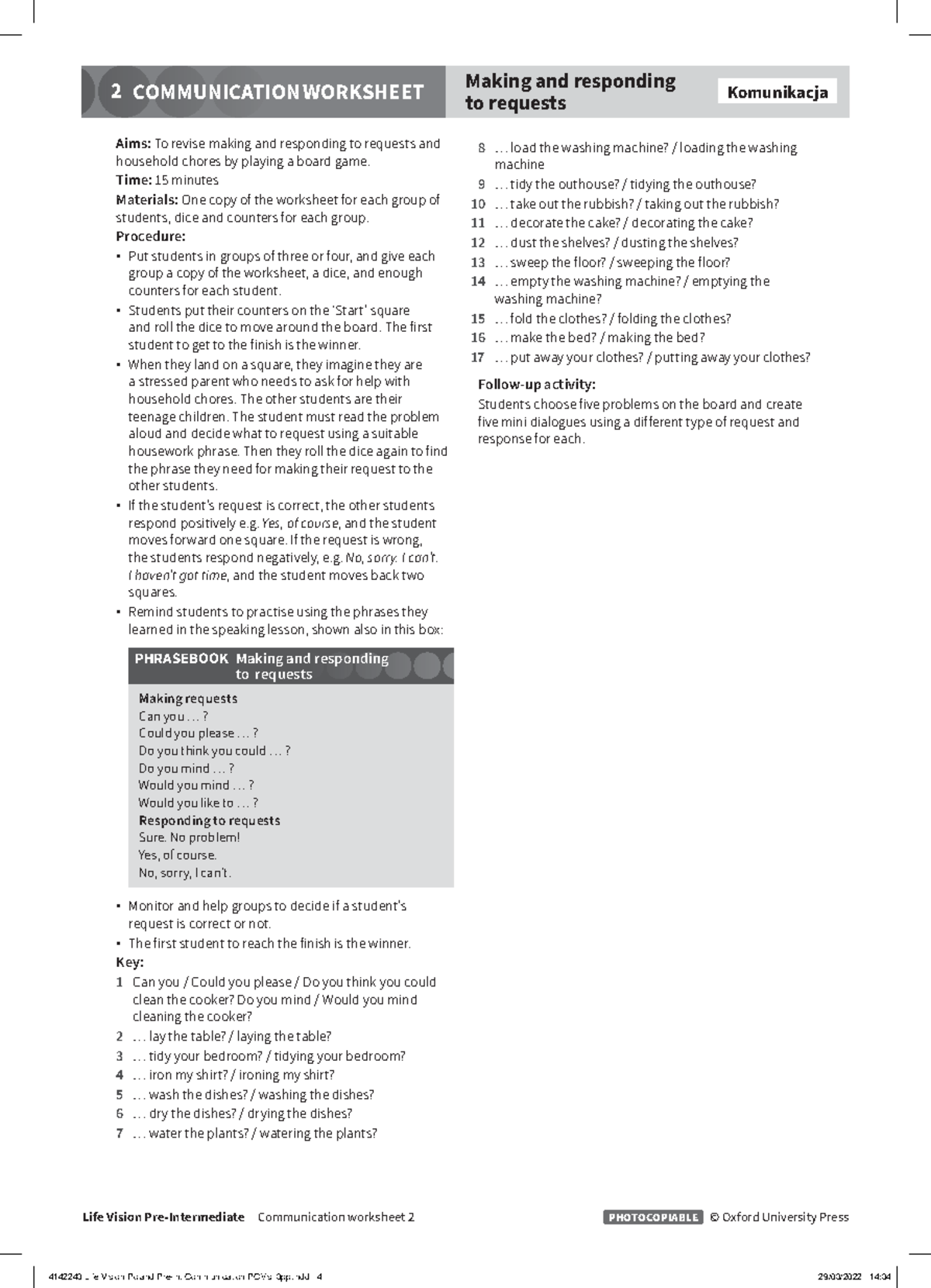 Life Vision Pre-Int Comm Worksheet U2 AK - Life Vision Pre-Intermediate ...
