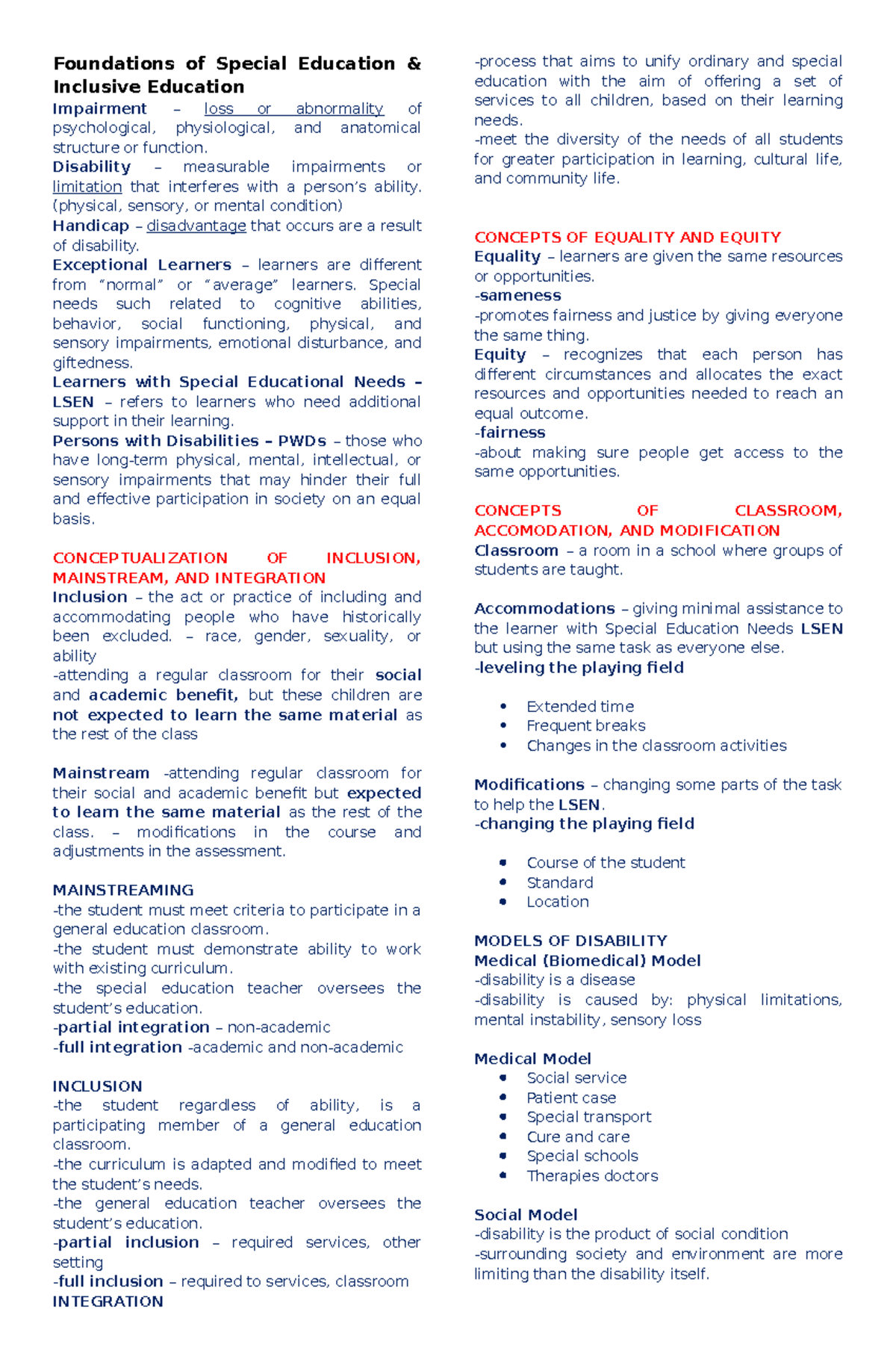 Special Education - notes - Foundations of Special Education ...