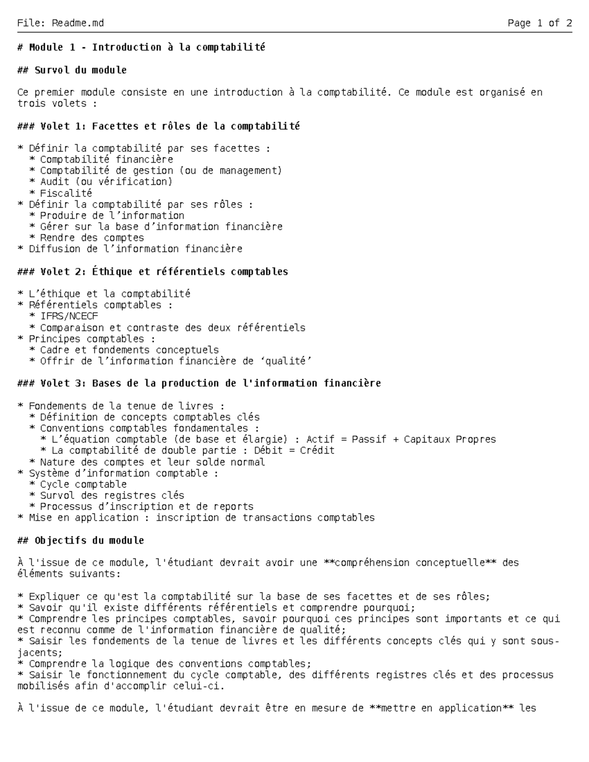 M1V1 - Résumé Comptabilité - File: Readme Page 1 of 2 Module 1 ...