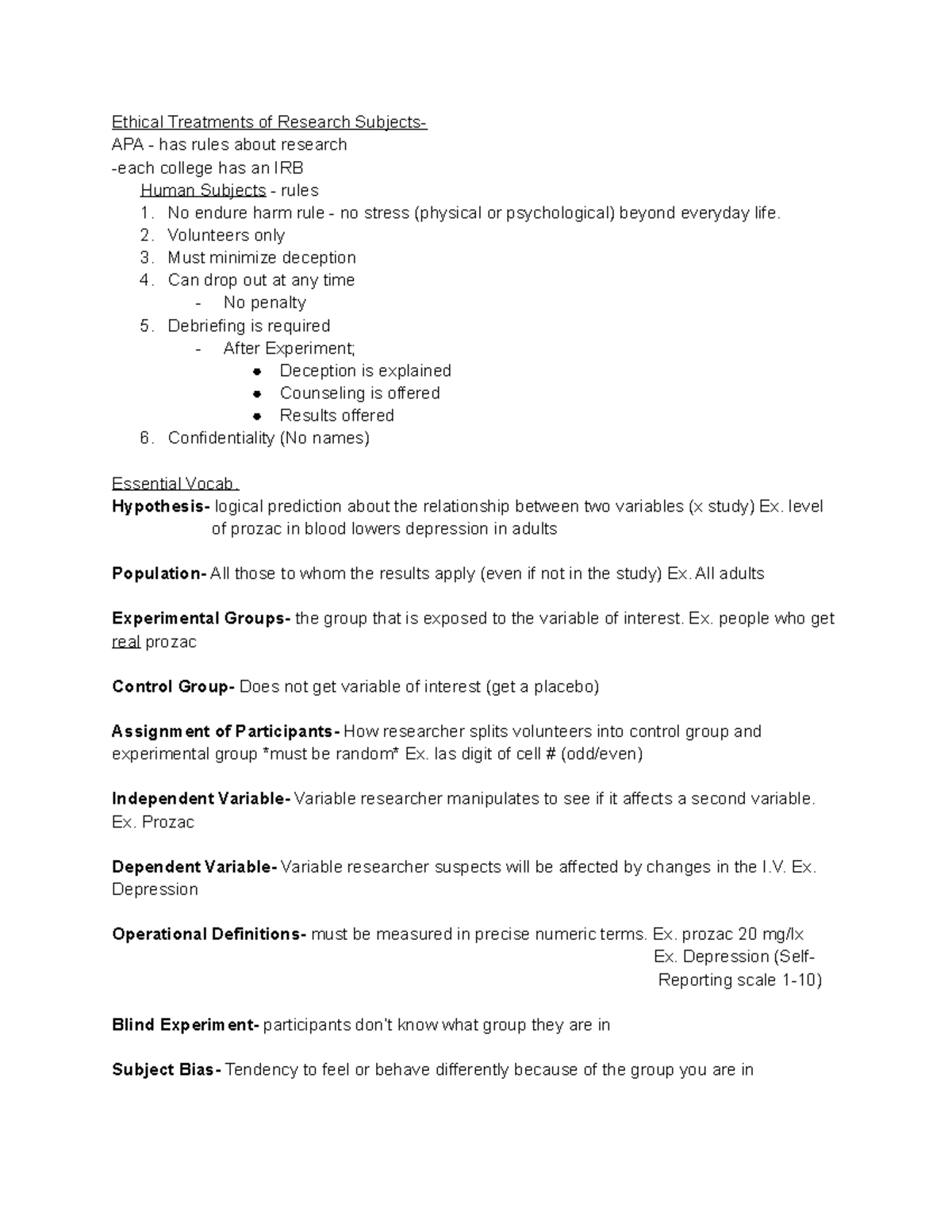 Psych. Notes #3 - Ethical Treatment of Research Subjects - Ethical ...