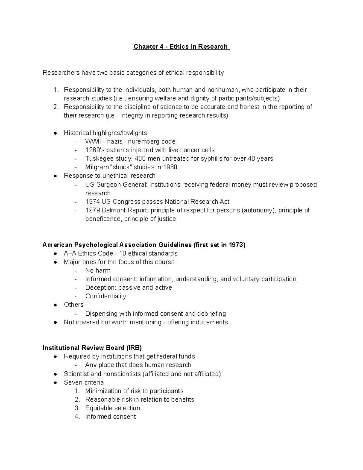 Chapter 4 - Ethics in Research - Chapter 4 - Ethics in Research ...
