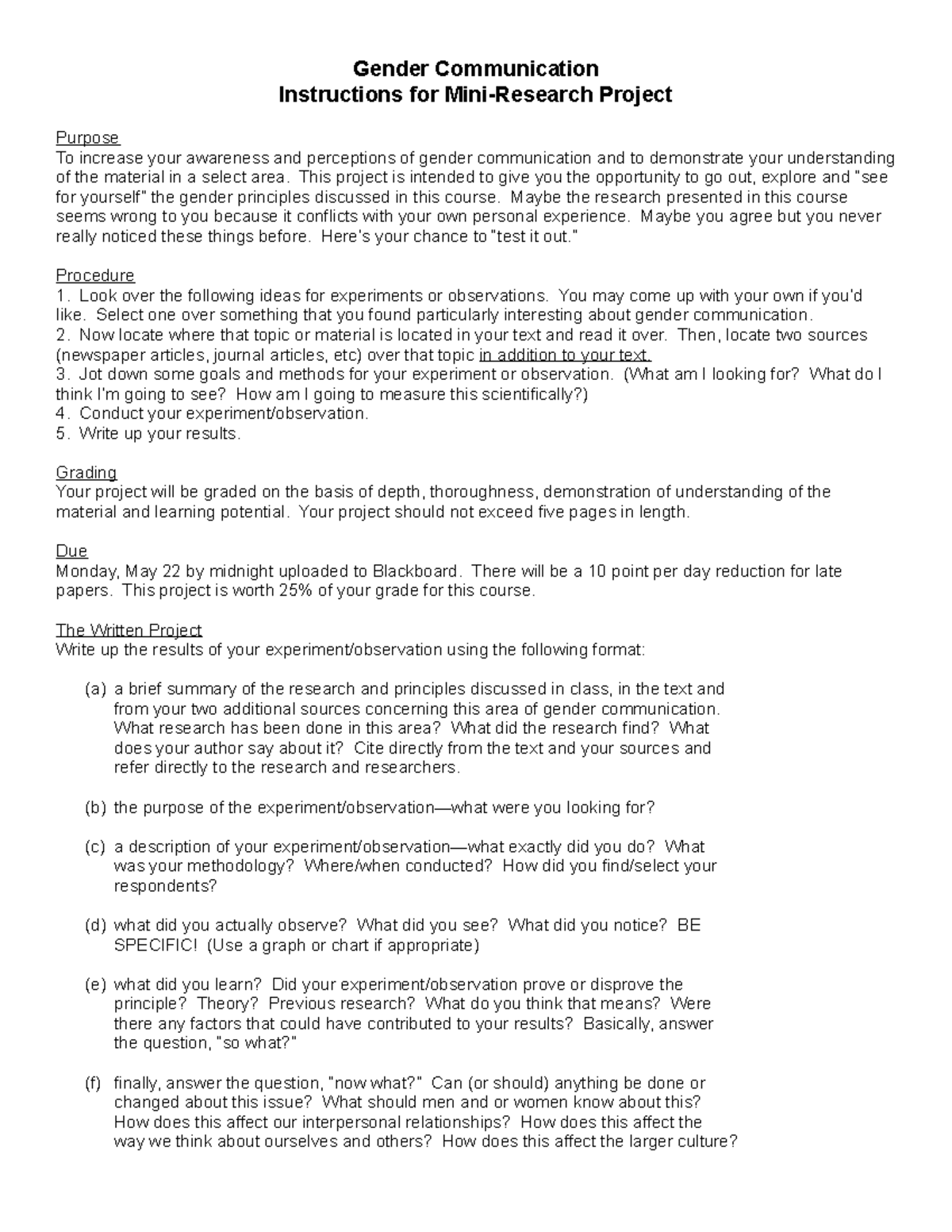 Baruch Mini-Research Project Instructions - Gender Communication ...