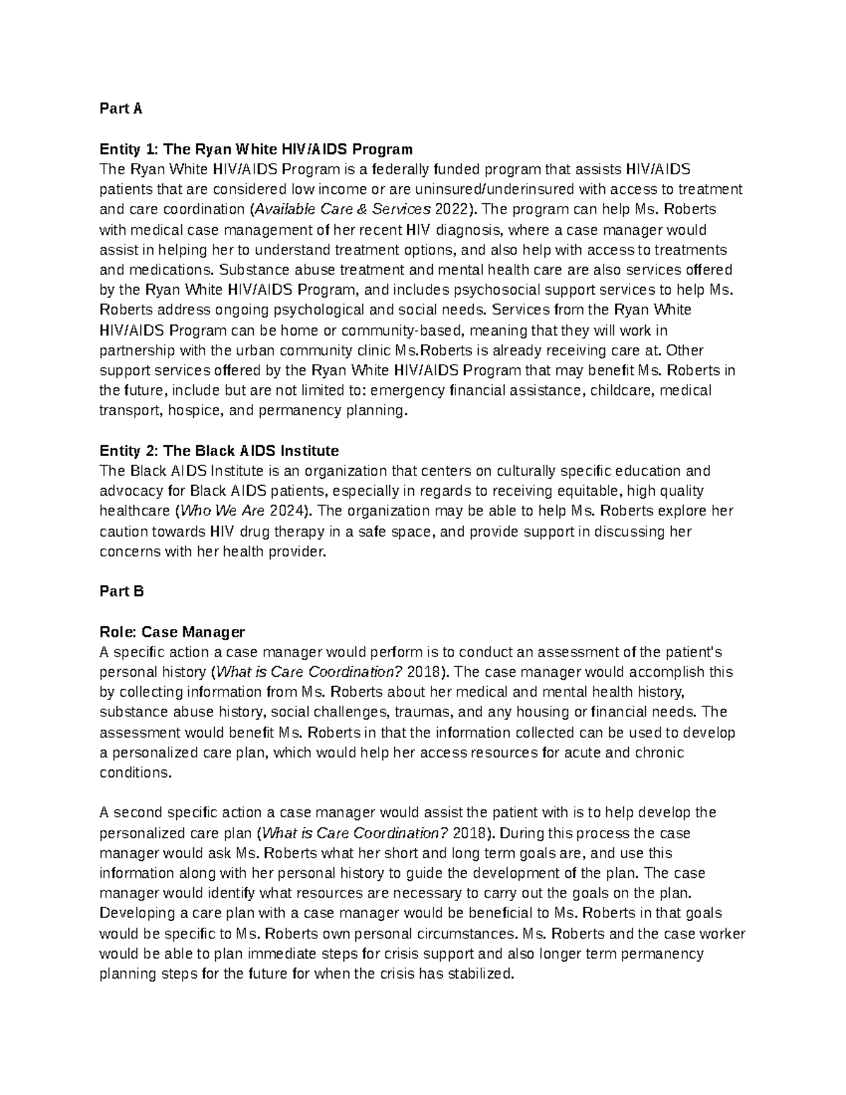 D390 task 1-passed - Part A Entity 1: The Ryan White HIV/AIDS Program ...