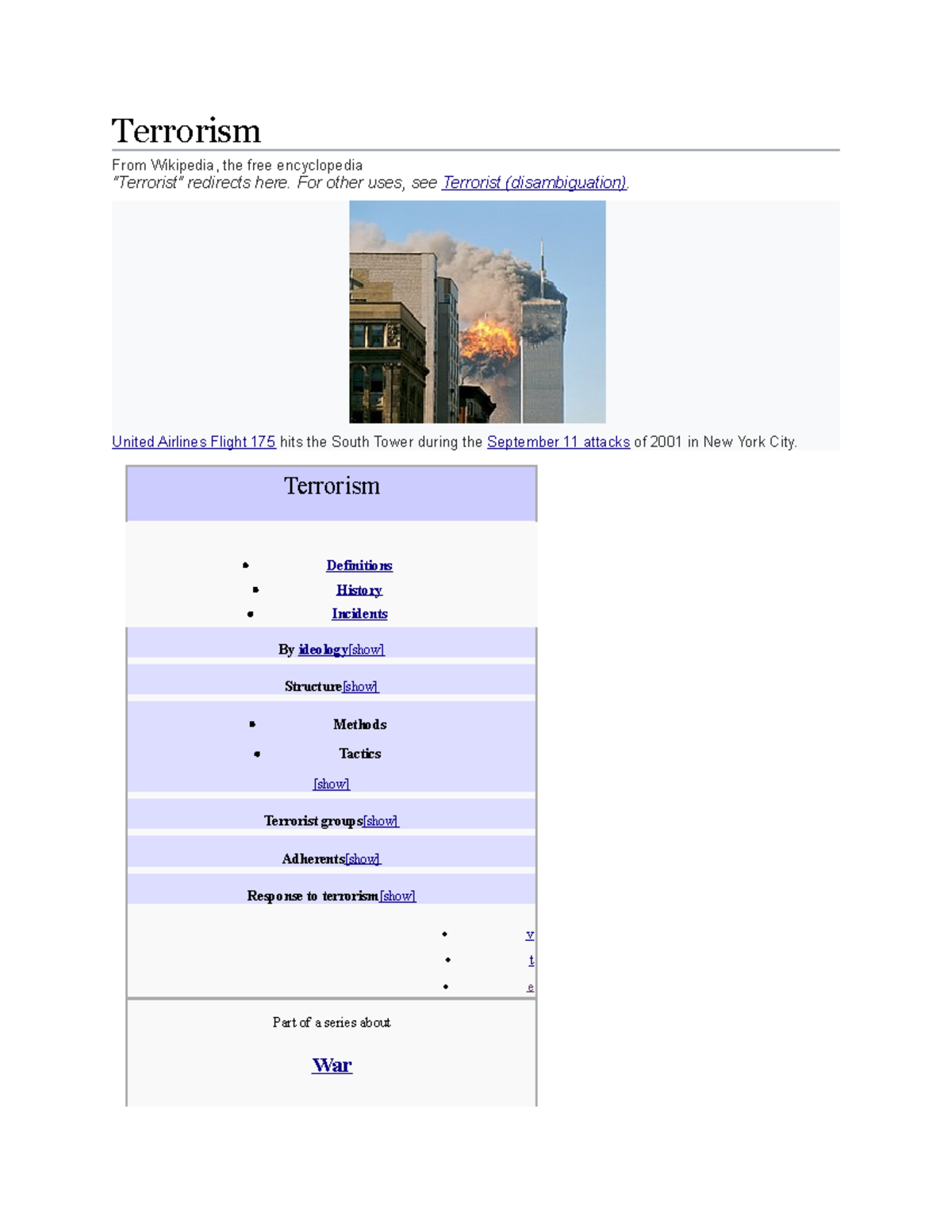 Wikipedia terrorism - law lecture class - Terrorism From Wikipedia, the ...