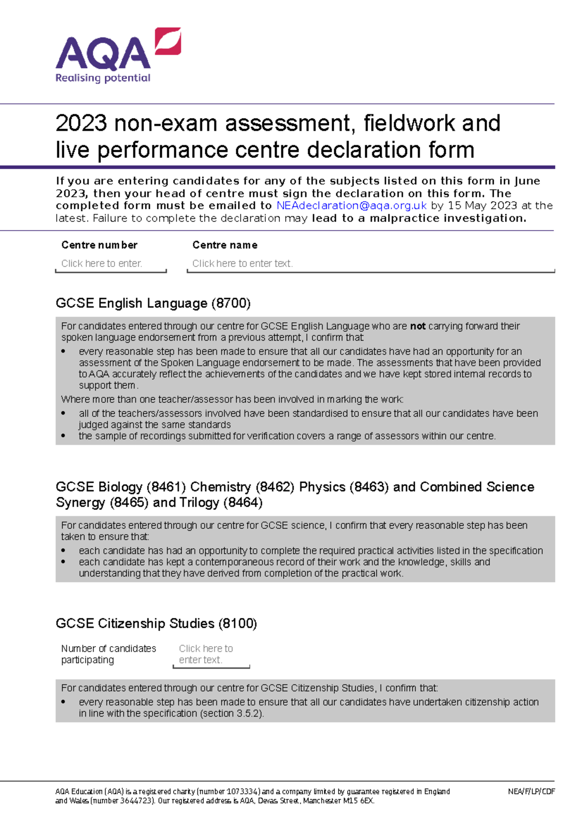 AQA NEA F LP CDF 23 - knfjg jgnf kngonfl. - 2023 non-exam assessment ...