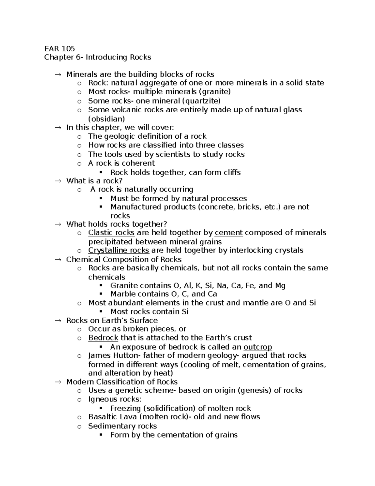Ch. 6- intro to rocks - chapter 6 notes for Fitzgerald - EAR 105 ...