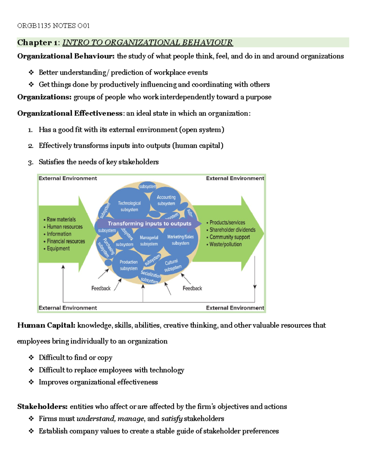 ORGB Notes - CH 1-4 - Chapter 1: INTRO TO ORGANIZATIONAL BEHAVIOUR ...