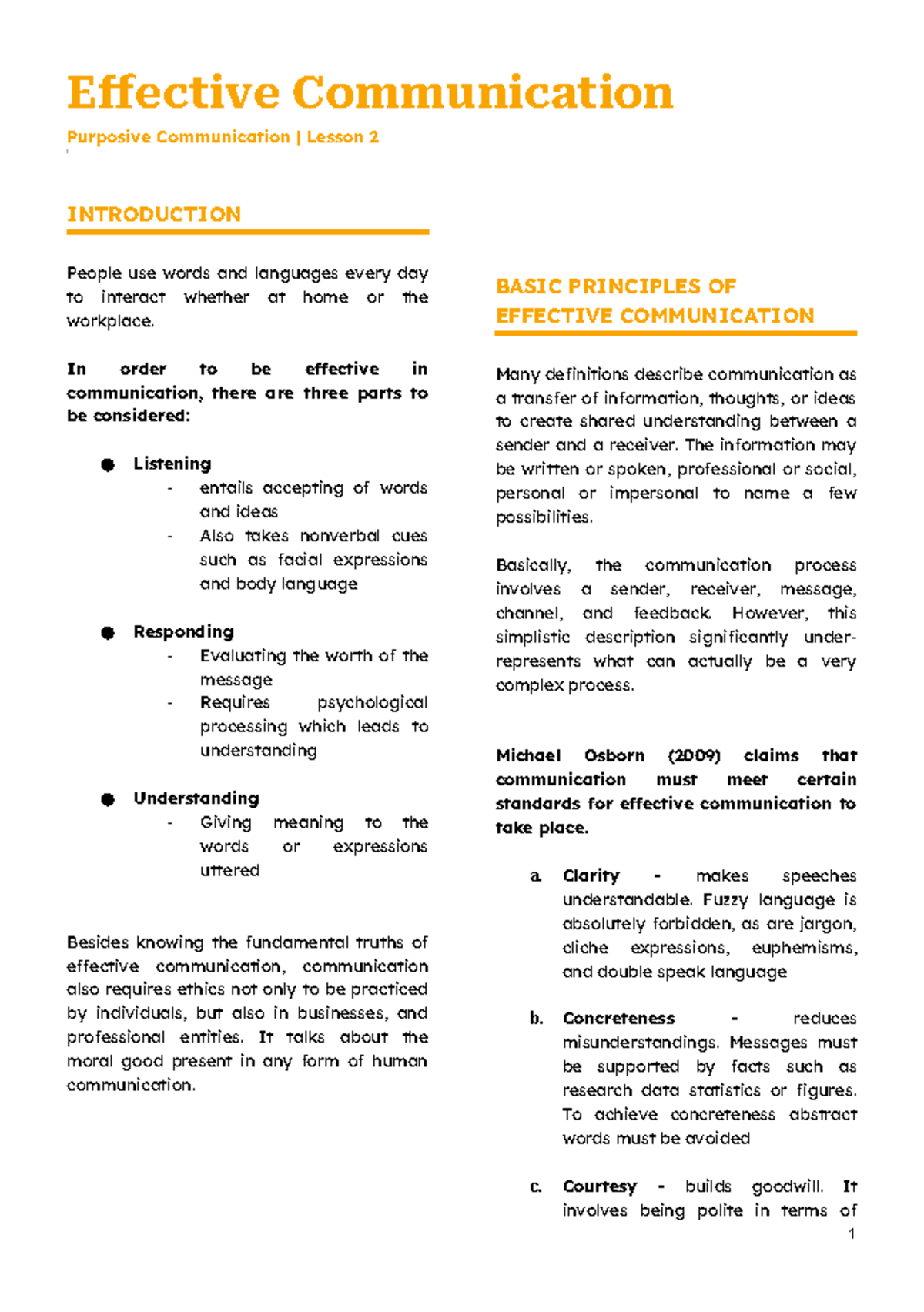 Purcomm Lesson 2 - Effective Communication Purposive Communication ...