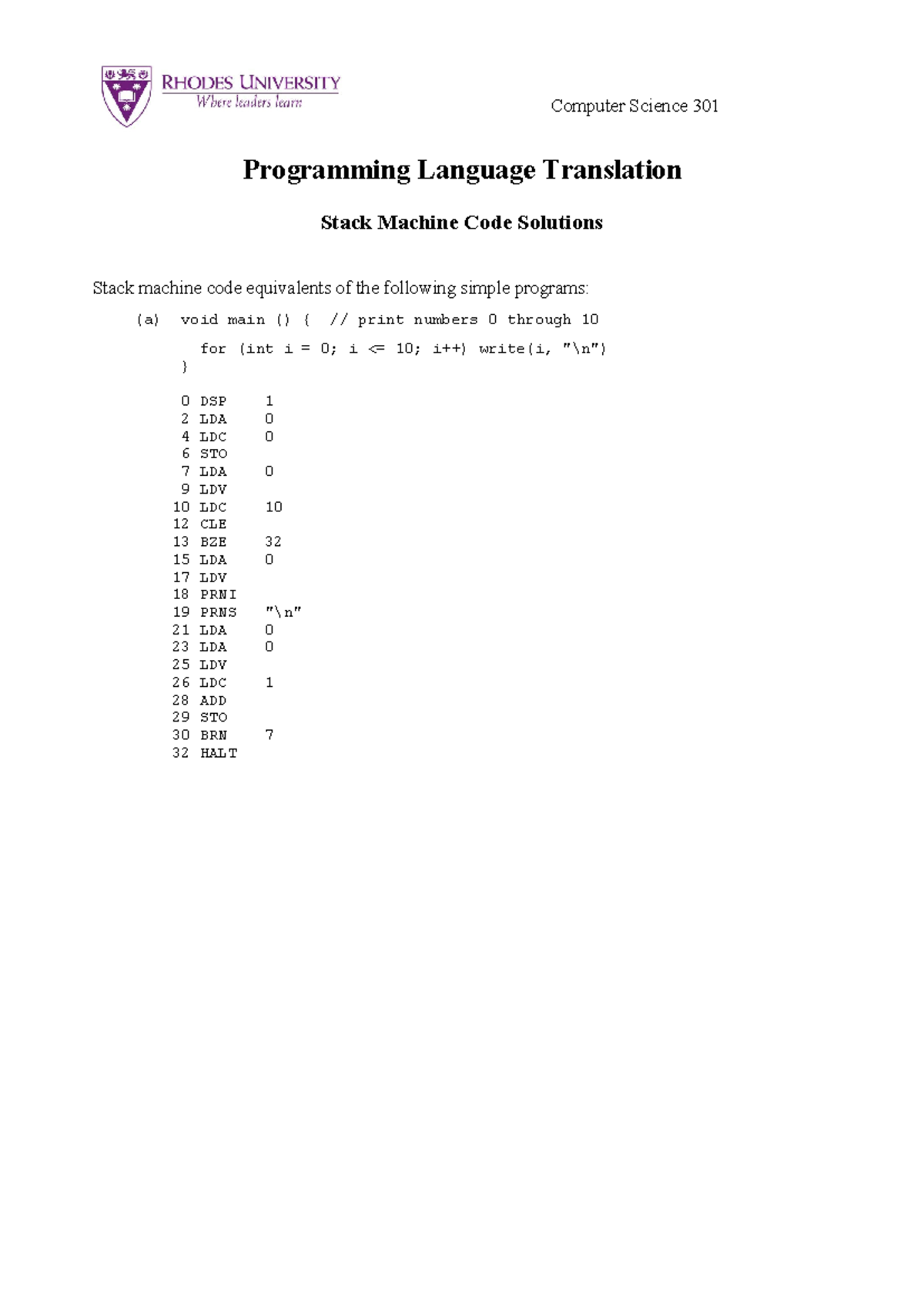 Tut2sol Programming Language Translation Stack Machine Code Solutions Computer Science 301
