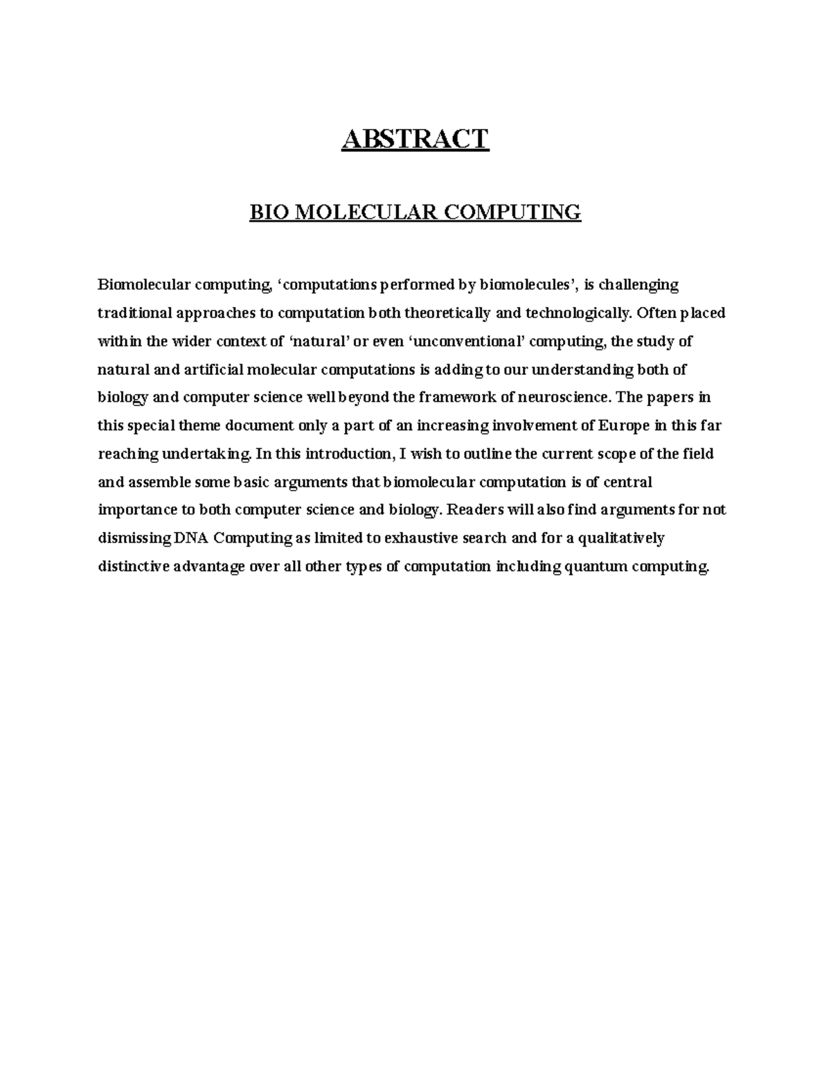 Bio-molecular-computing - ABSTRACT BIO MOLECULAR COMPUTING Biomolecular ...