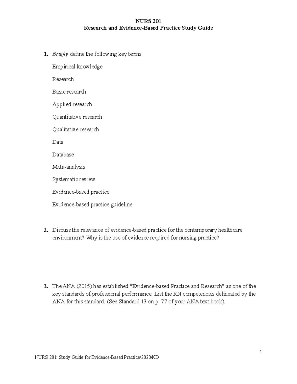Module 3 Study Guide Research and EBP - NURS 201 Research and Evidence ...