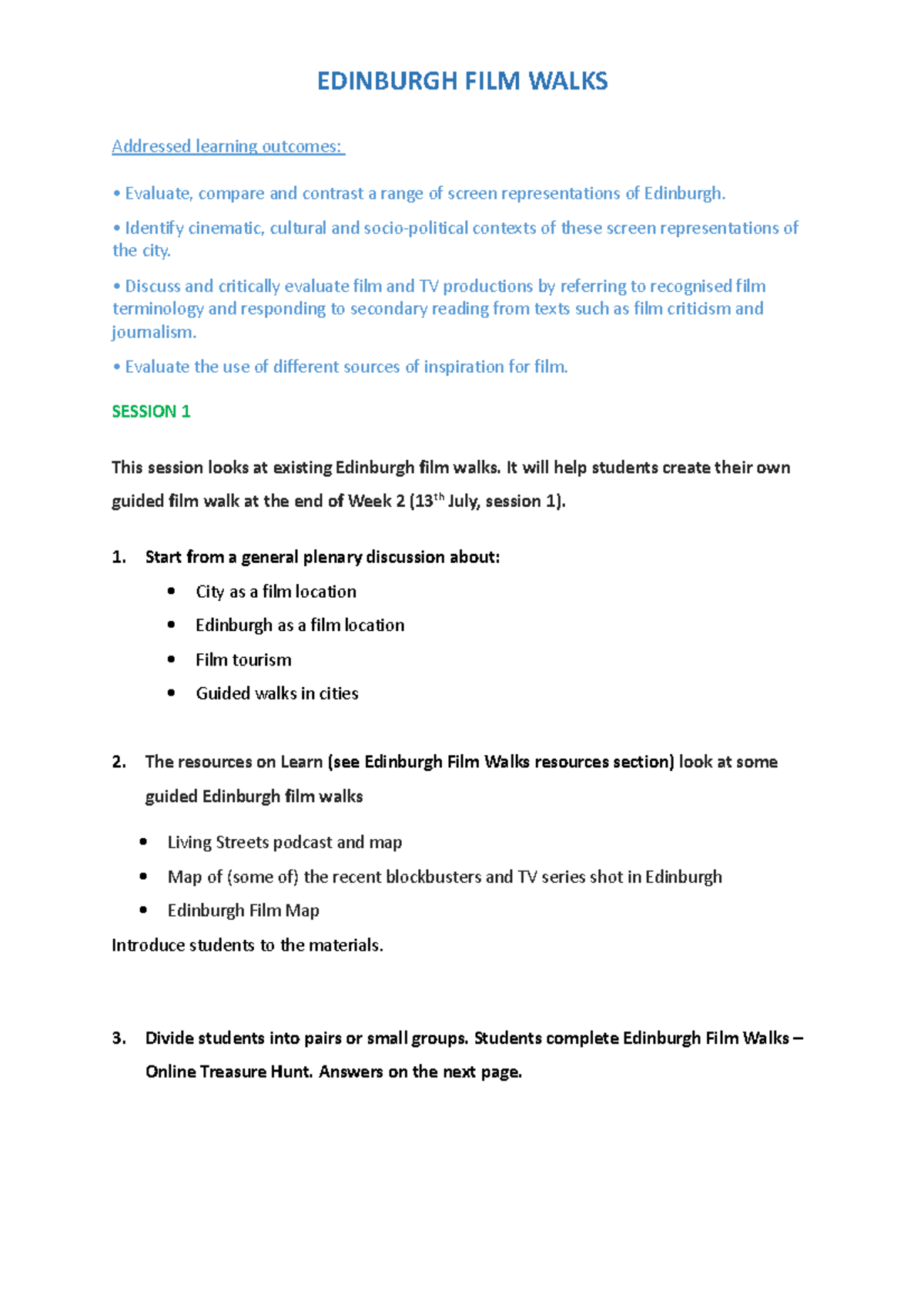 Teaching Notes from Film Walk - EDINBURGH FILM WALKS Addressed learning ...