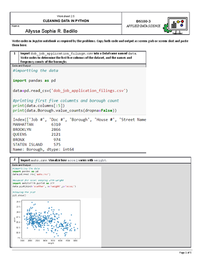 WS 1 - DATA ANALYSIS EXERCISES - Worksheet 1. INTRODUCTION TO PYTHON DS100- APPLIED DATA SCIENCE ...