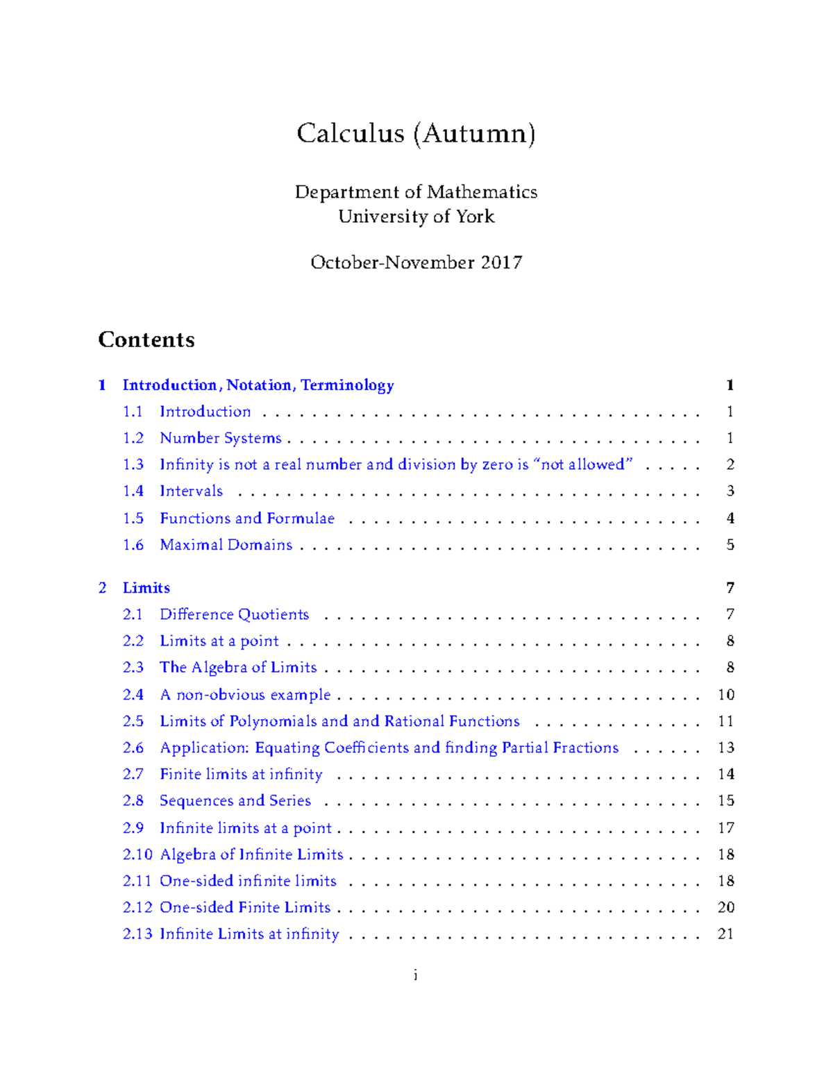 Calculus notes Part A - Calculus (Autumn) Department of Mathematics ...
