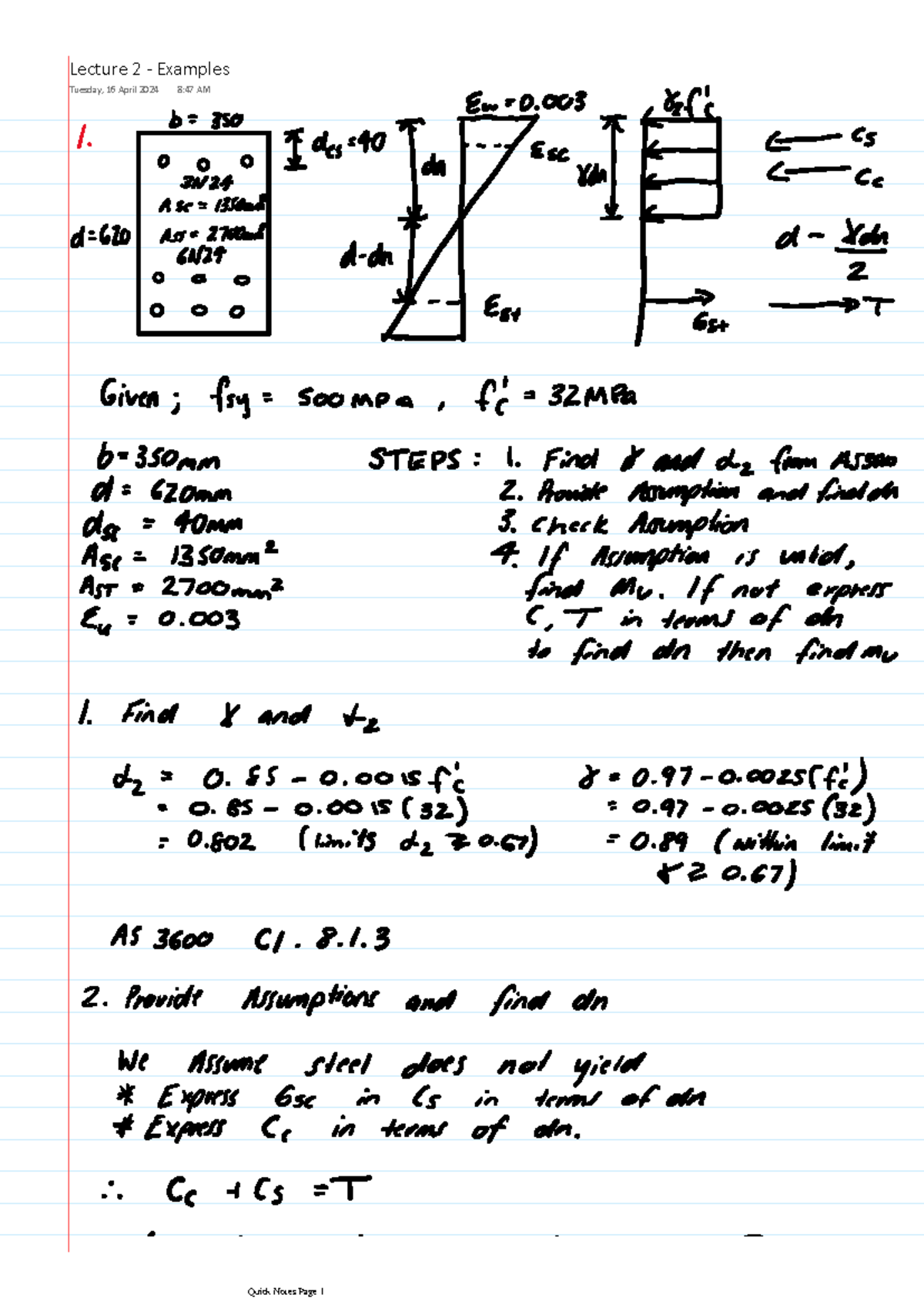 Lecture 2 - Examples - Notes - 300736 - Lecture 2 - Examples Tuesday ...