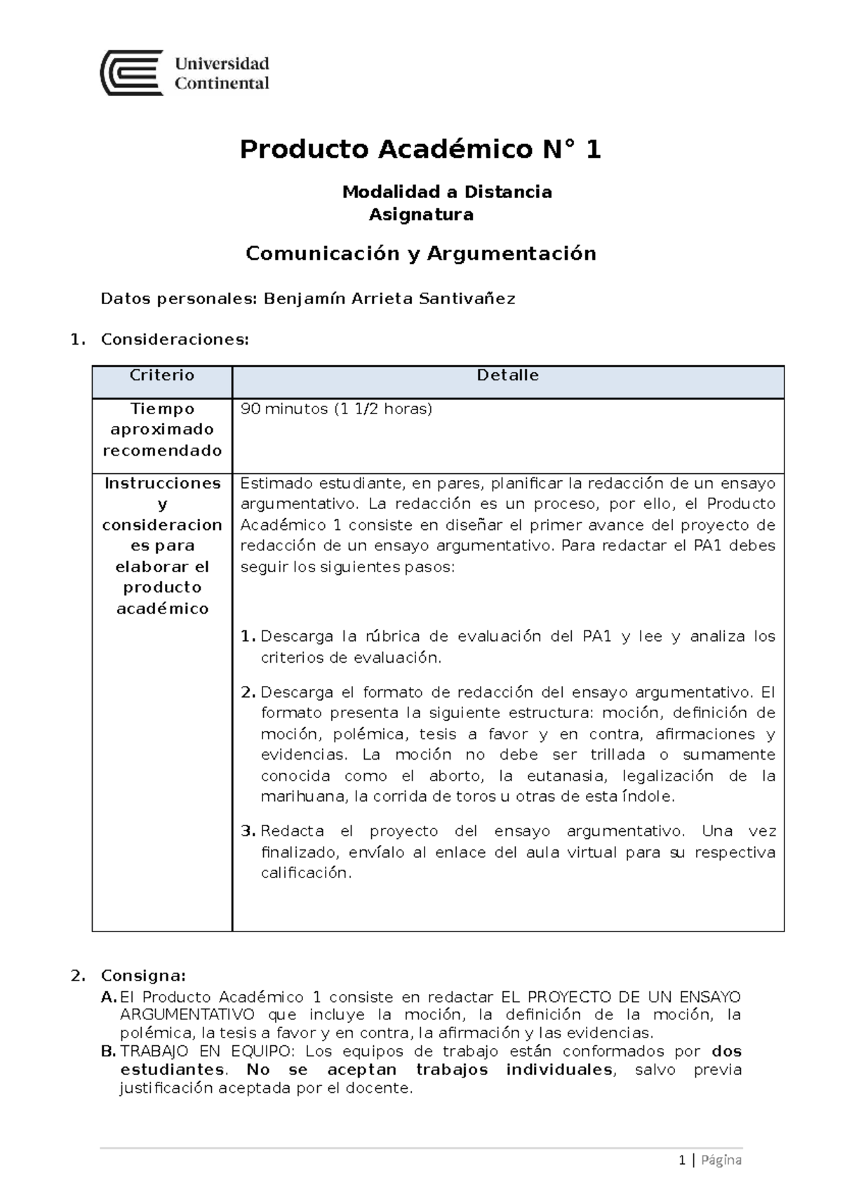 01 PA1 Comunicación Y Argumentación 2021-20 - Consigna Y Rúbrica ...