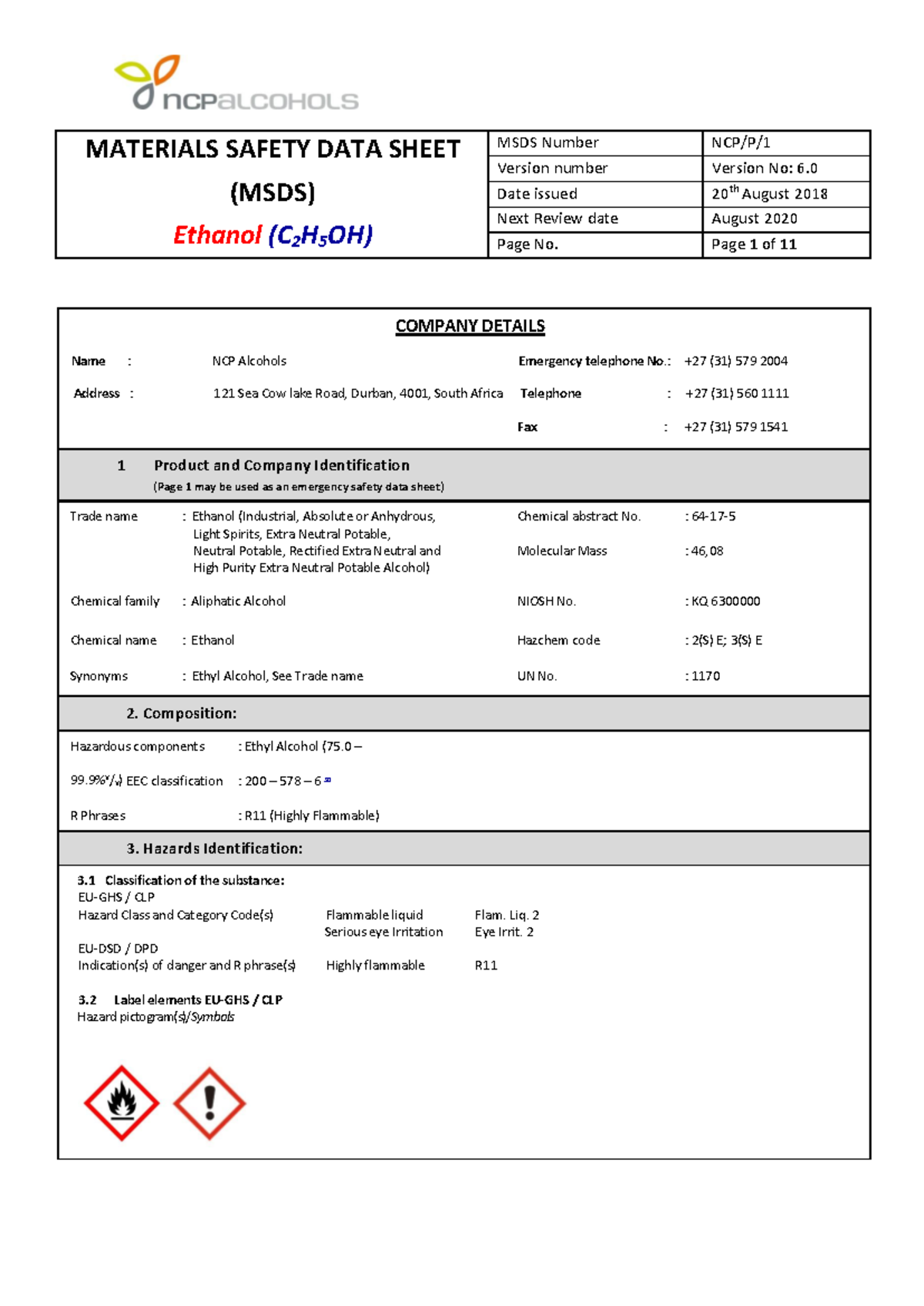 Ethanol_ChemicalMSDS - MATERIALS SAFETY DATA SHEET (MSDS) Ethanol (C 2 ...