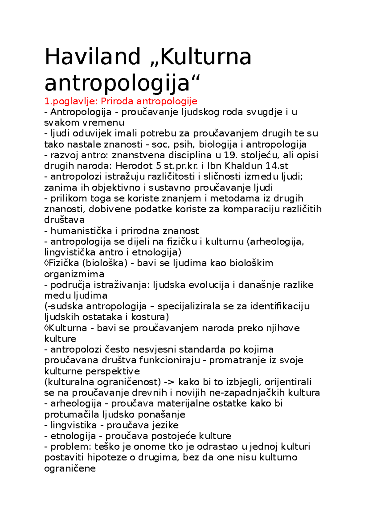 Polšekova skripta W. Haviland - Haviland „Kulturna antropologija“ 1: Priroda antropologije - Studocu