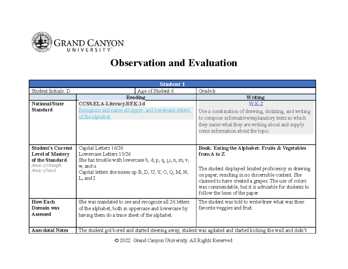 ECS-475-T3 Observation Evaluation - Observation and Evaluation Student ...
