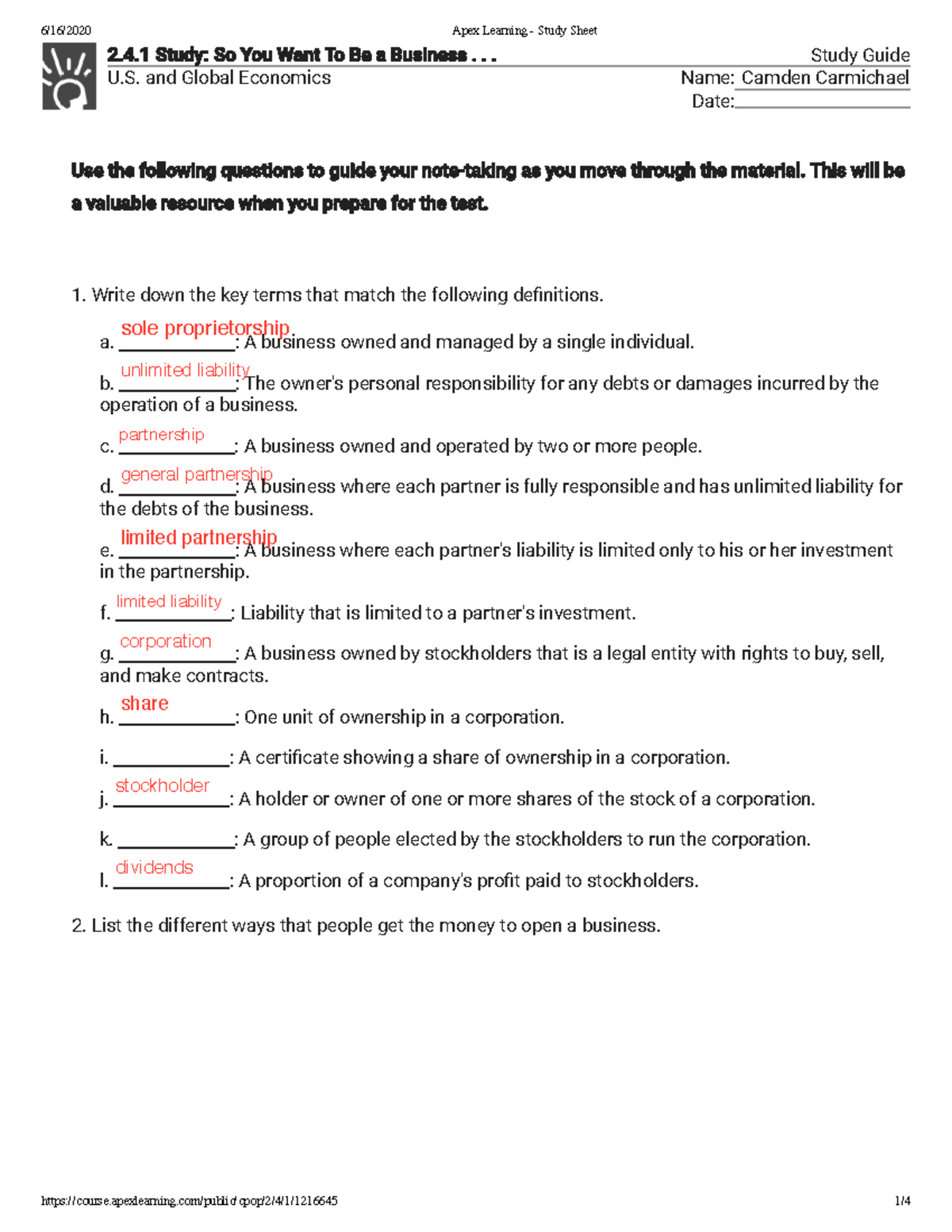 Econ 2 Econ Assignment 2 Study Guide U And Global Economics 2 4