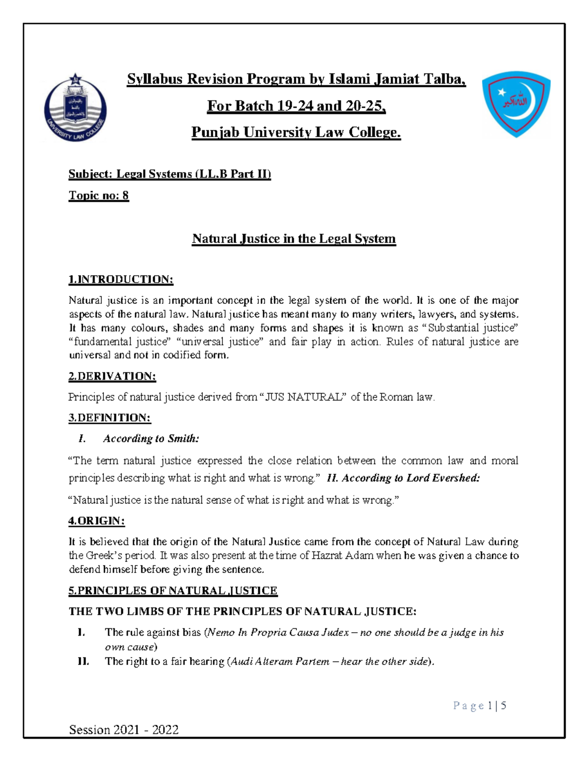 Ntrl Jus;Leg Sys;LL - natural justice legal sytem notes - P a g e 1 | 5 ...