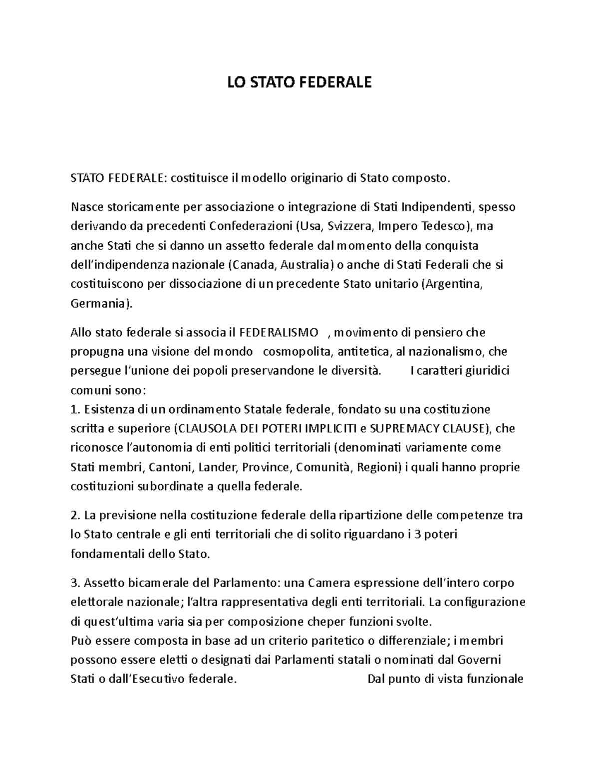 LO- Stato- Federale - LO STATO FEDERALE STATO FEDERALE: costituisce il ...