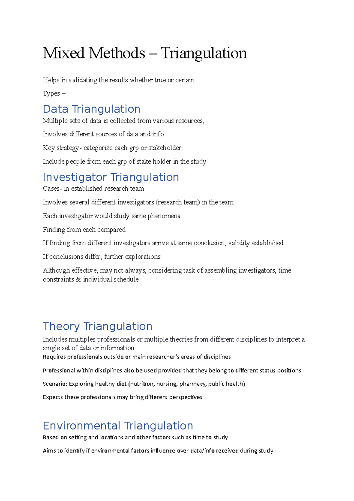 Triangulation et al - Mixed Methods – Triangulation Helps in validating ...