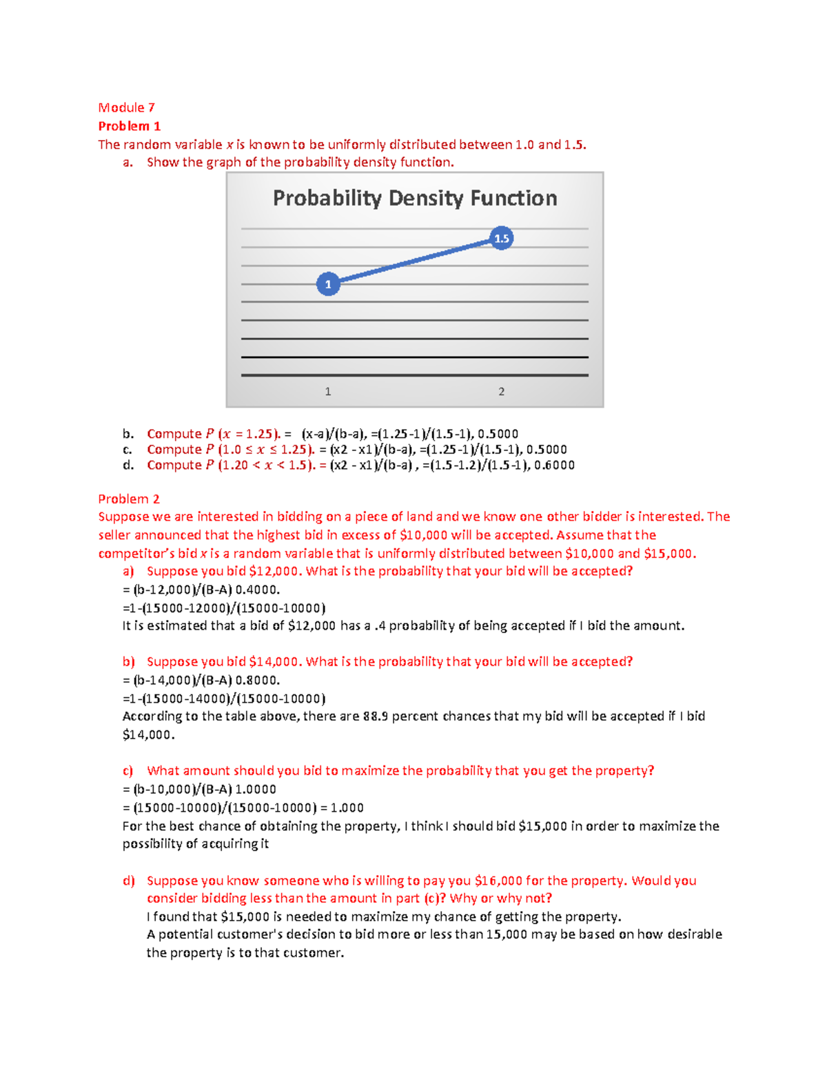Module 7 BA excel - use - Module 7 Problem 1 The random variable x is ...
